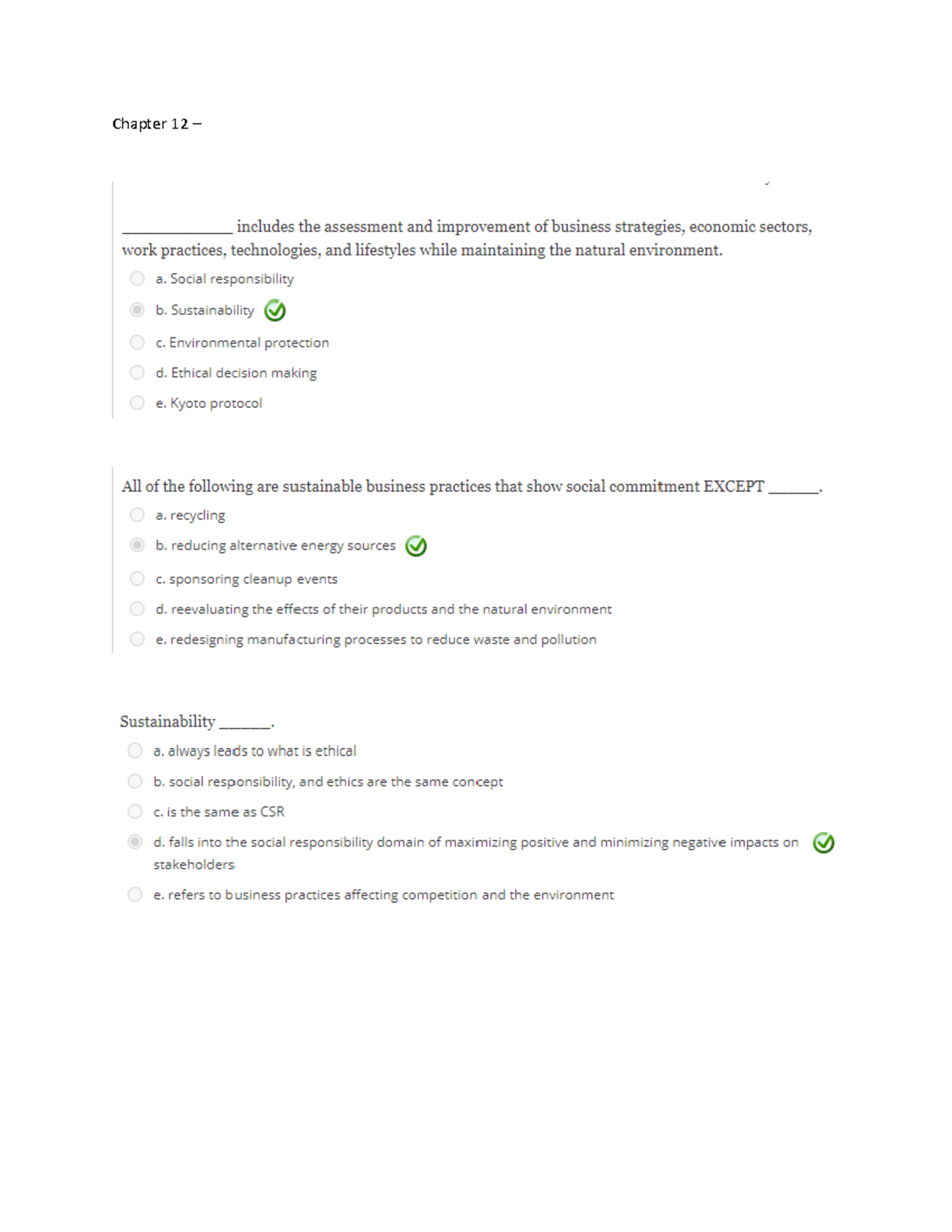 MAN3065 Final Review Chapter 12 - Chapter 12 – sustainability - Is the ...