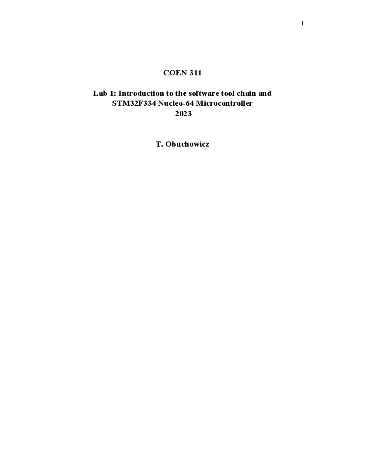 Lab1 2c265f420dfc281e4ab01c372c5cd0b6 - COEN 311 Lab 1: Introduction to the software tool chain ...