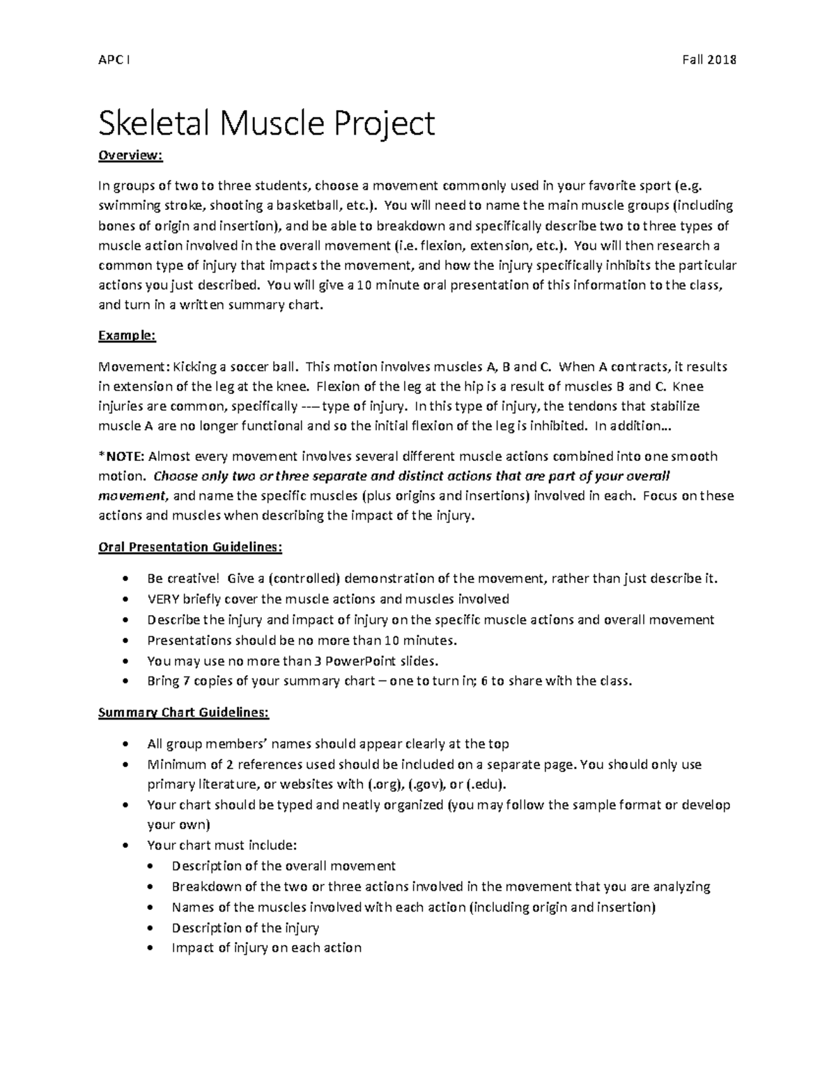 Skeletal Muscle Project Fall 2018 - EST 102 - SBU - Studocu