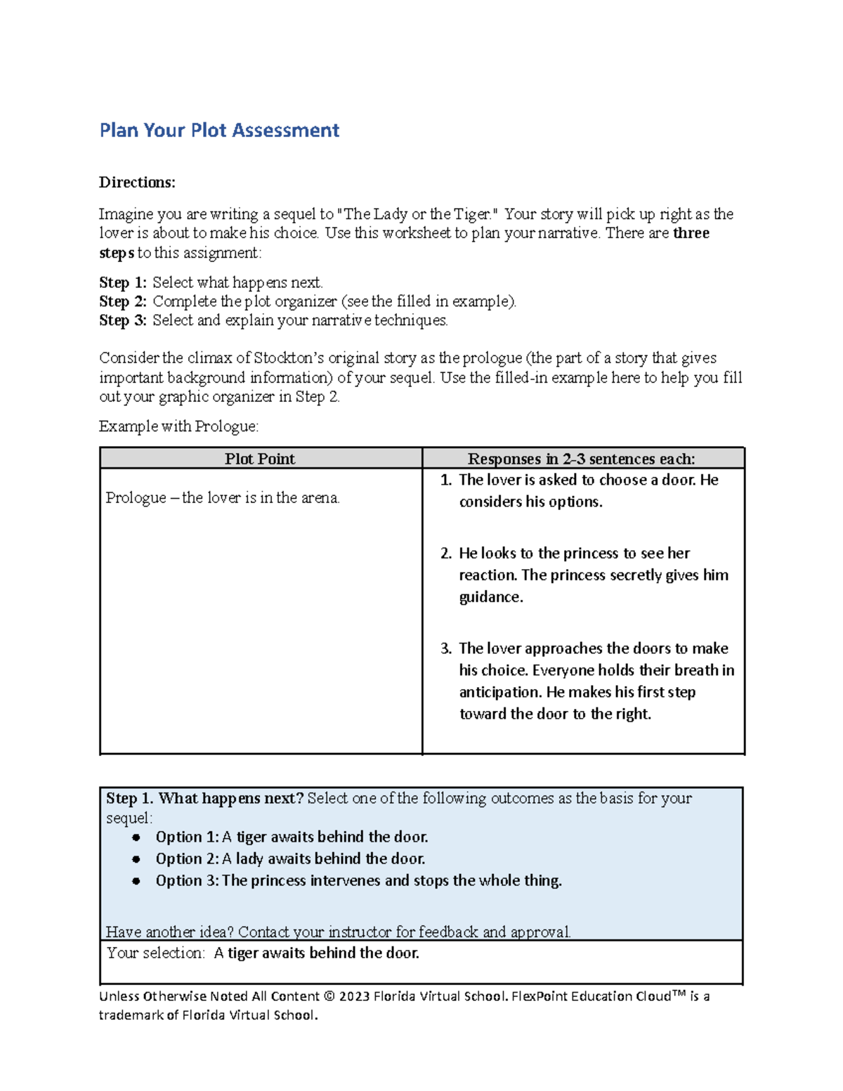 Plan Your Plot Assessment - Plan Your Plot Assessment Directions ...
