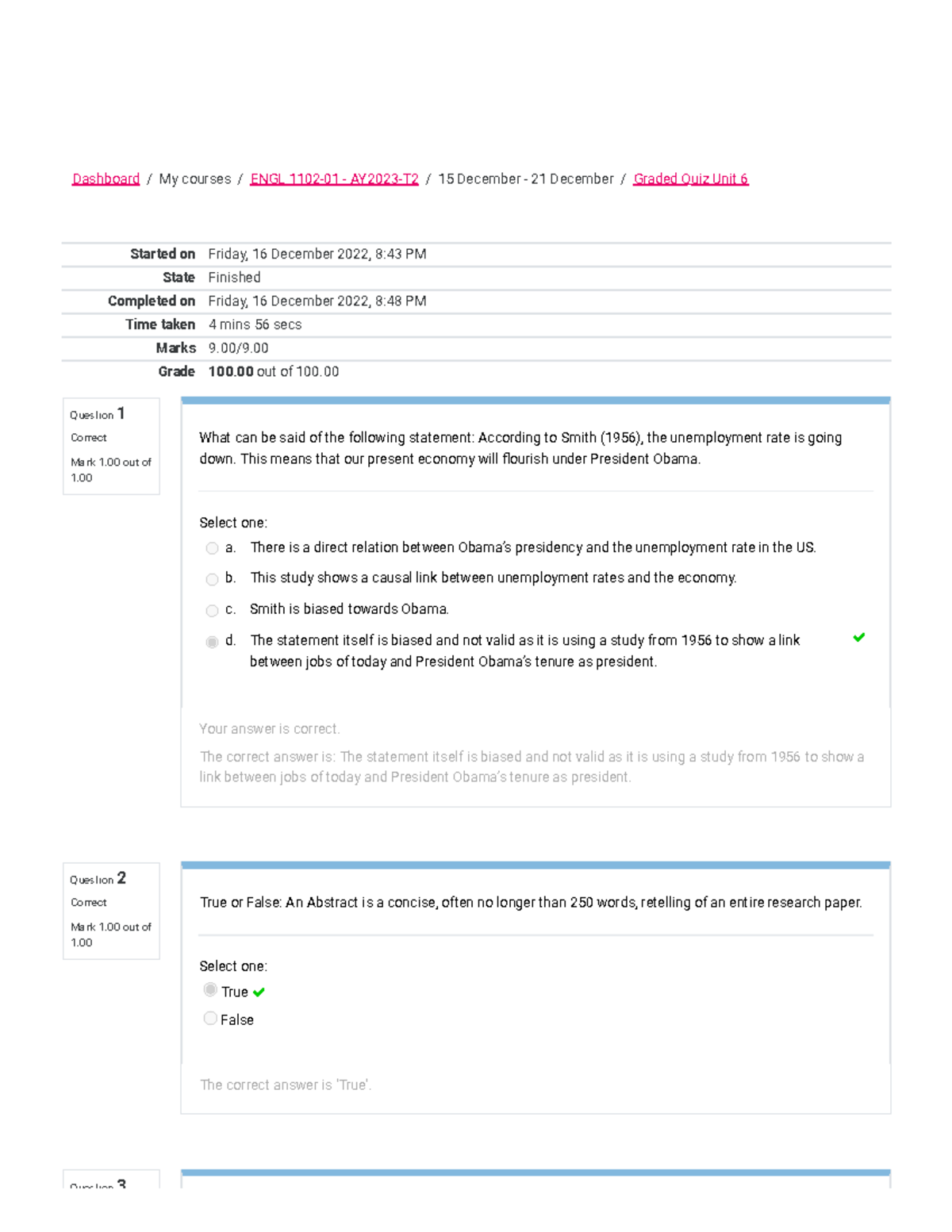 Engl 1102 Graded Quiz Unit 6 Question 1 Correct Mark 1 Out Of 1 Question 2 Correct Mark 1 Out