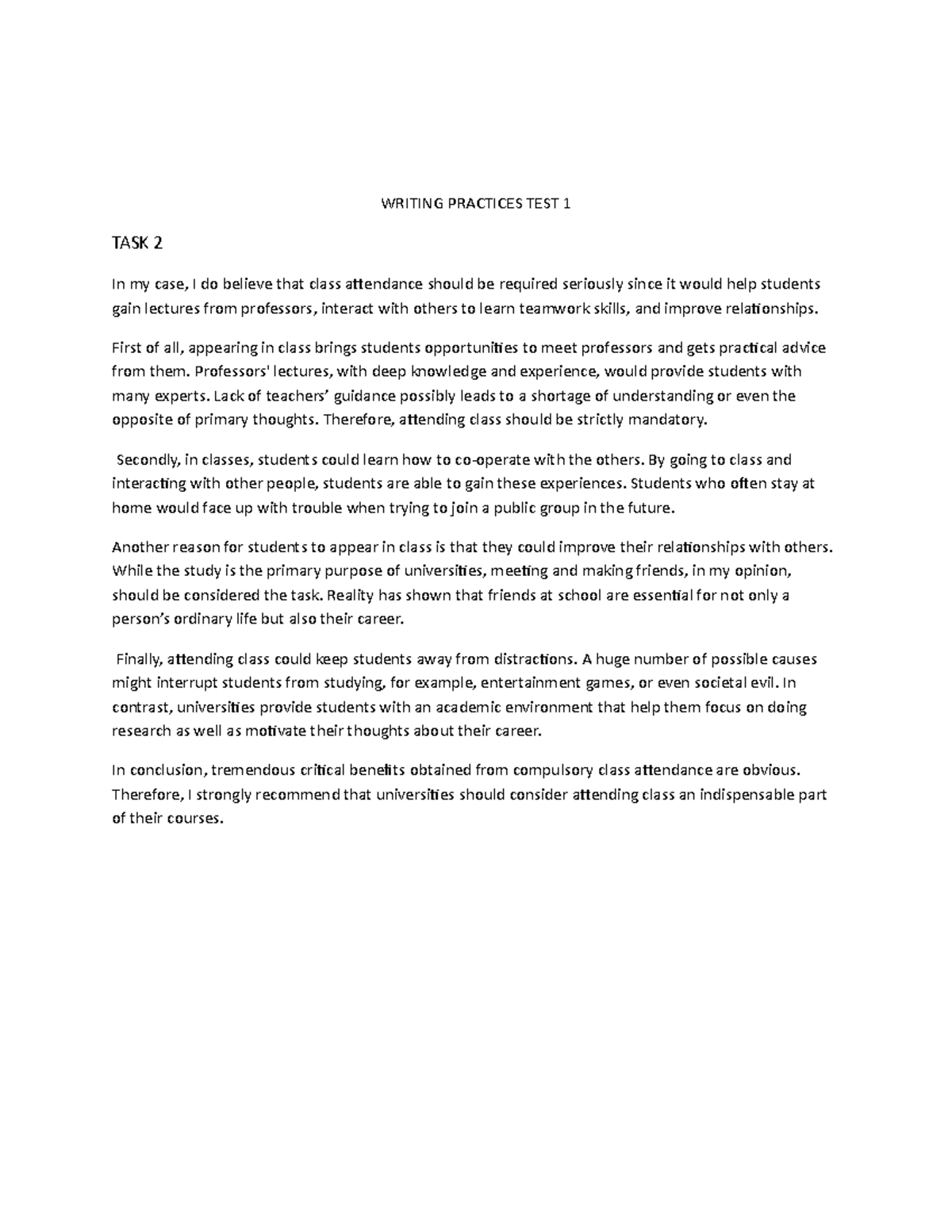 Writing Practices TEST 1 for those who practice - WRITING PRACTICES ...