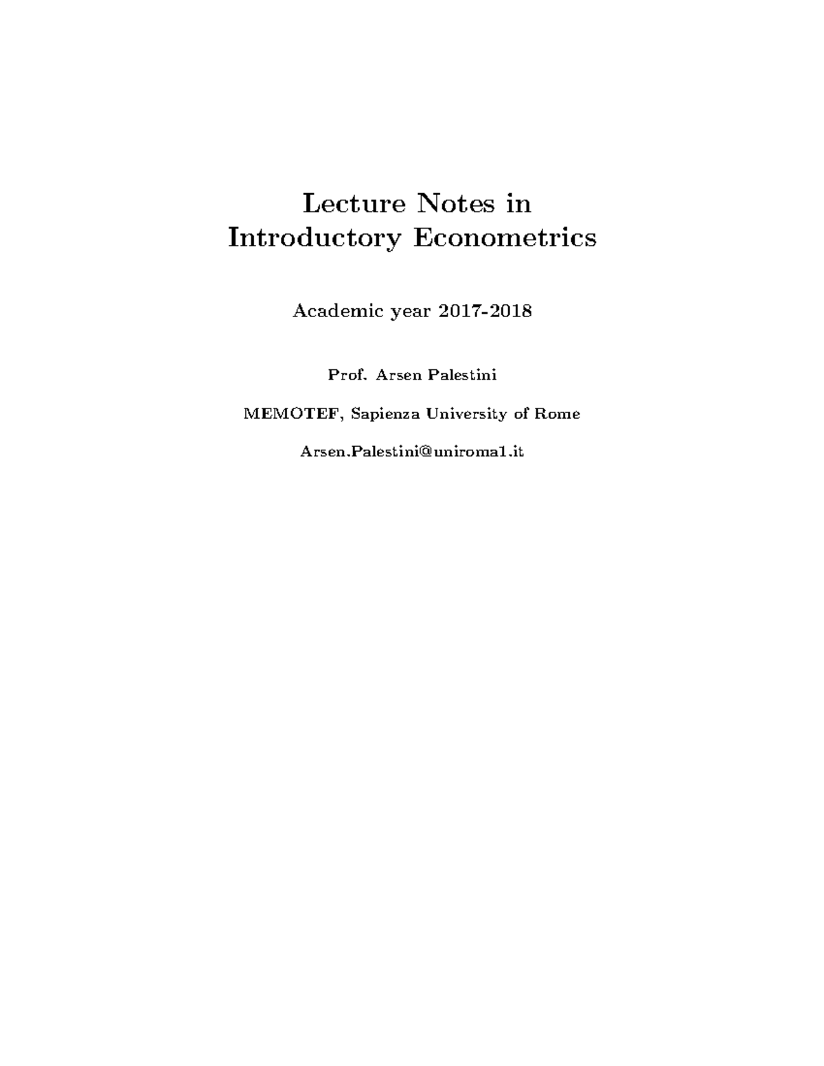 Econometrics 1 Econometric1 Notes Lecture Notes In Introductory