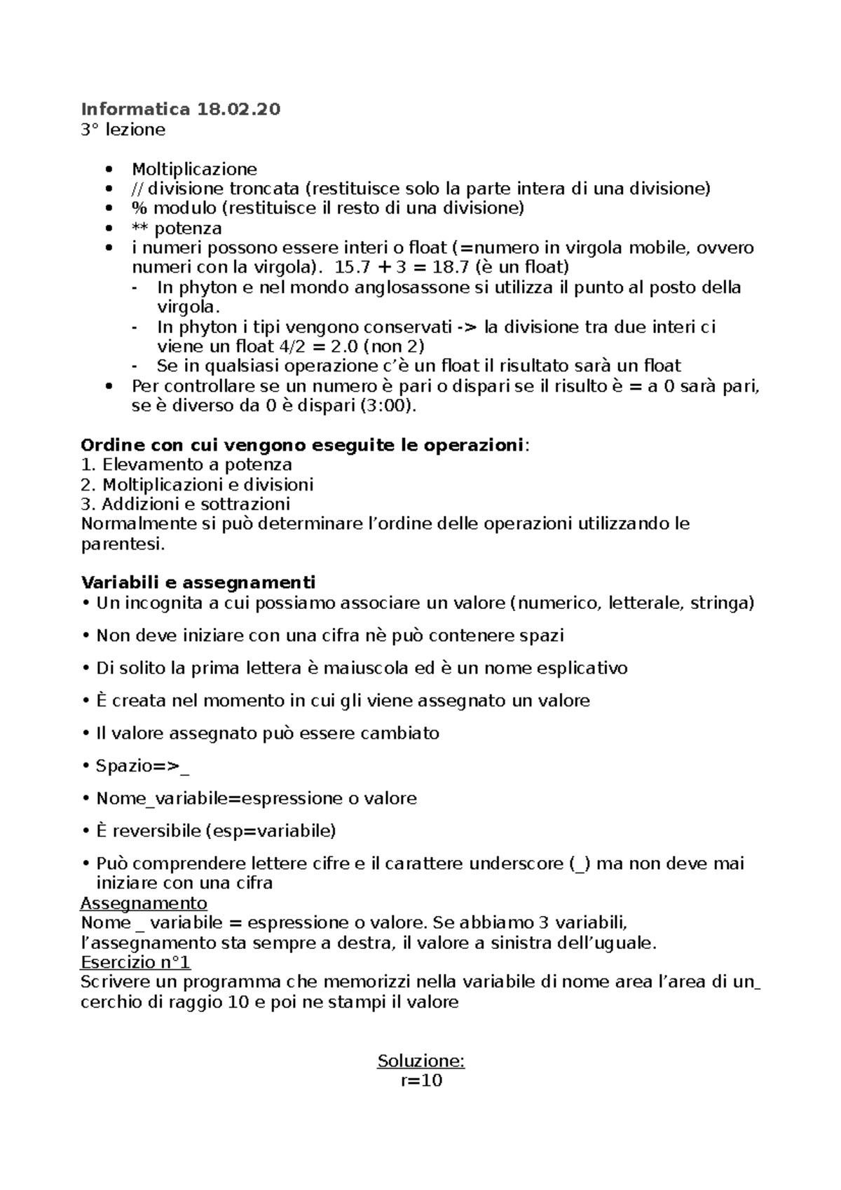Informatica lezione 3 - Variabili e assegnamenti - Informatica 18. 3 ...