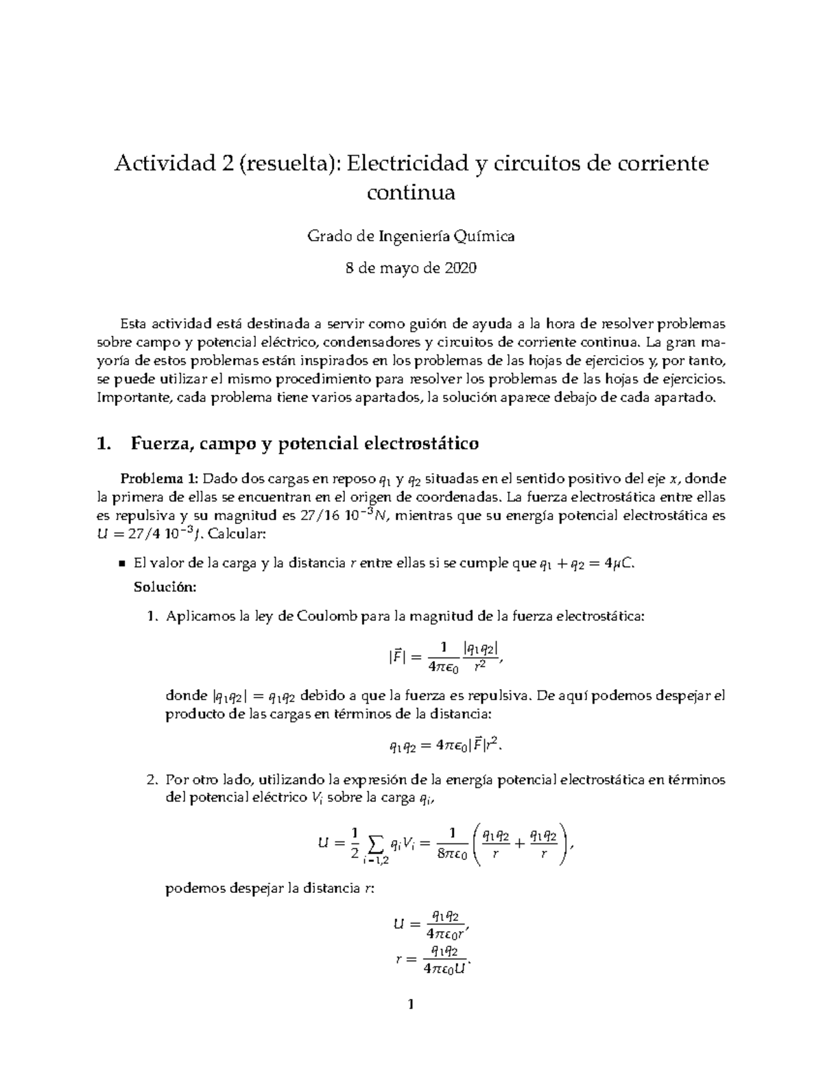 Ingenier a Qu mica Actividad 2 - Actividad 2 (resuelta): Electricidad y circuitos de corriente ...