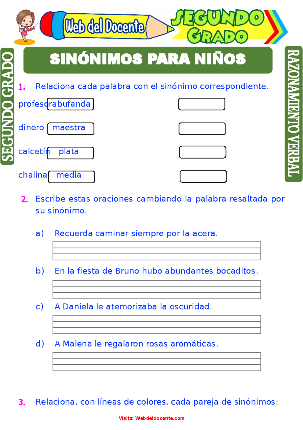 Sinónimos para Niños para Segundo Grado de Primaria - 1. Relaciona cada ...