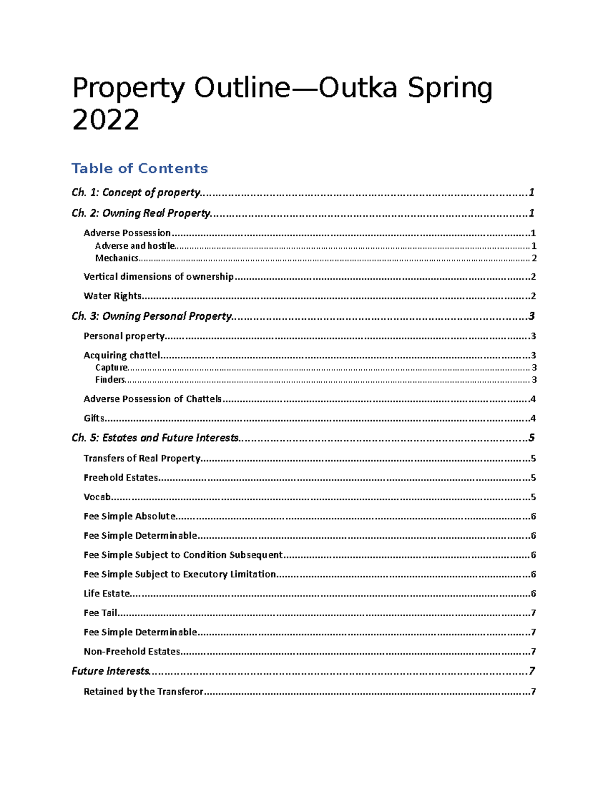 Property Outline - Property Outline—Outka Spring Ch. 1: Concept of ...