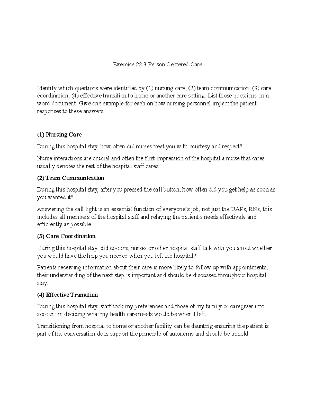 Exercise 22 3 Person Centered Care Exercise 22 Person Centered Care