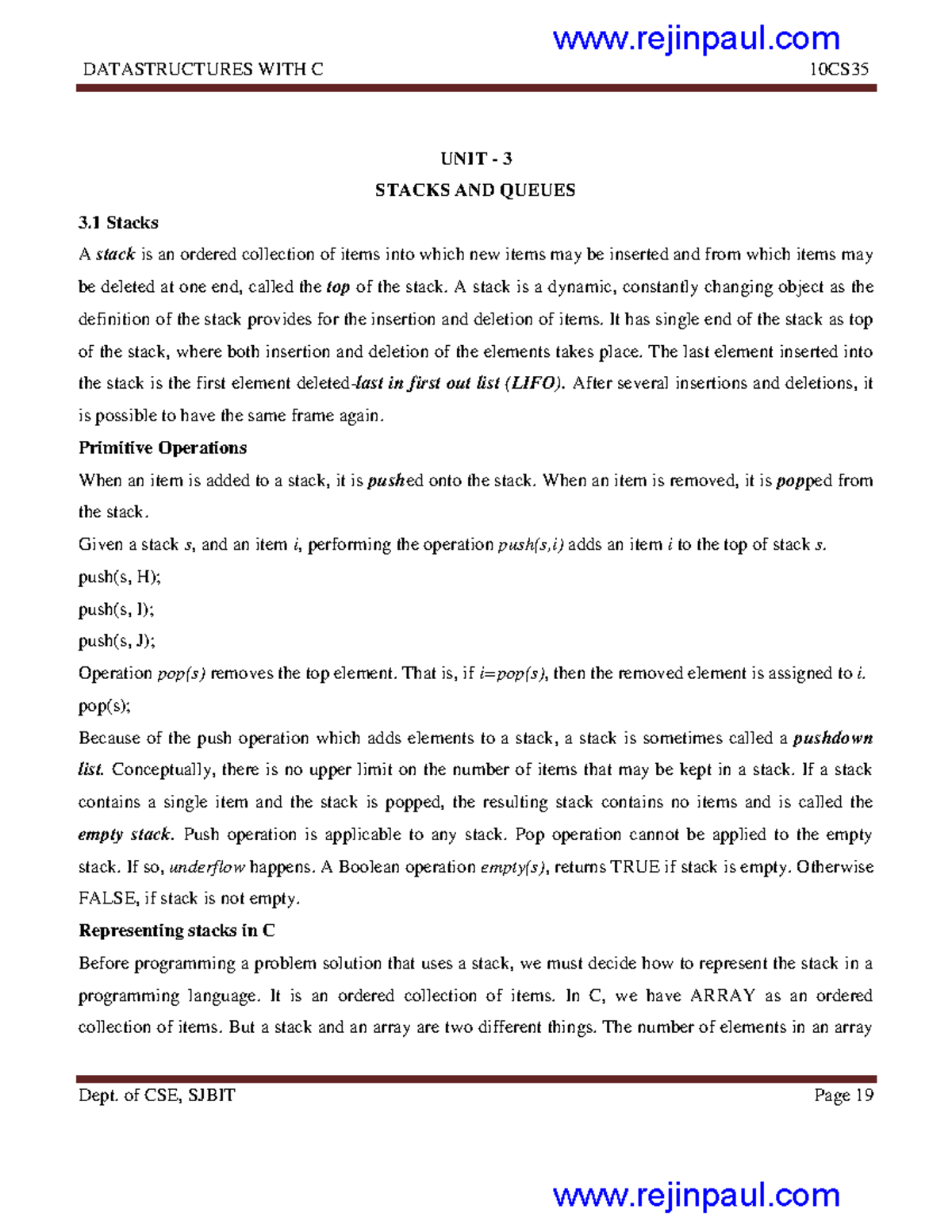 Stacks AND Queues - A stack is an ordered collection of items into which new items may be ...