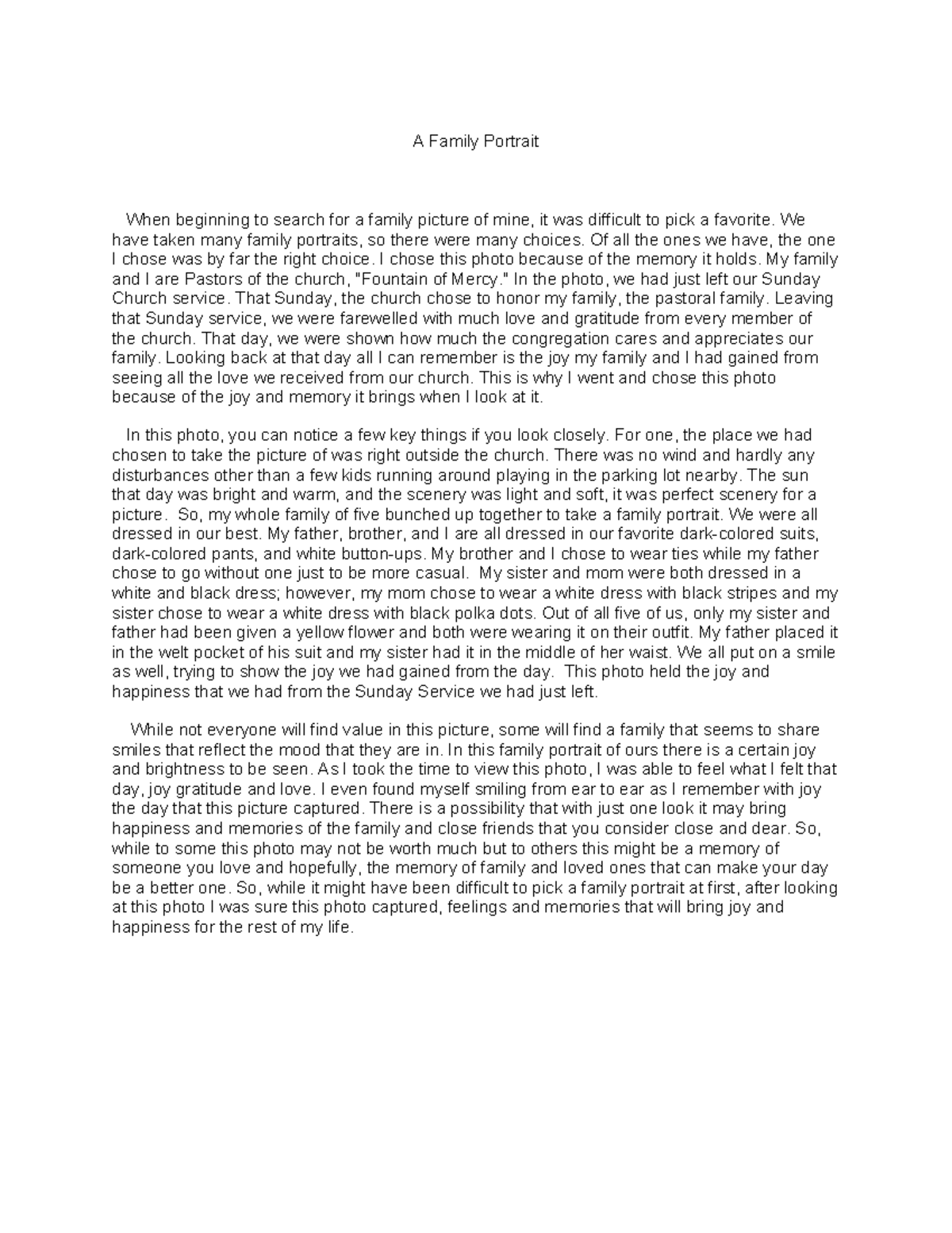 Family Portrait - For school - A Family Portrait When beginning to ...