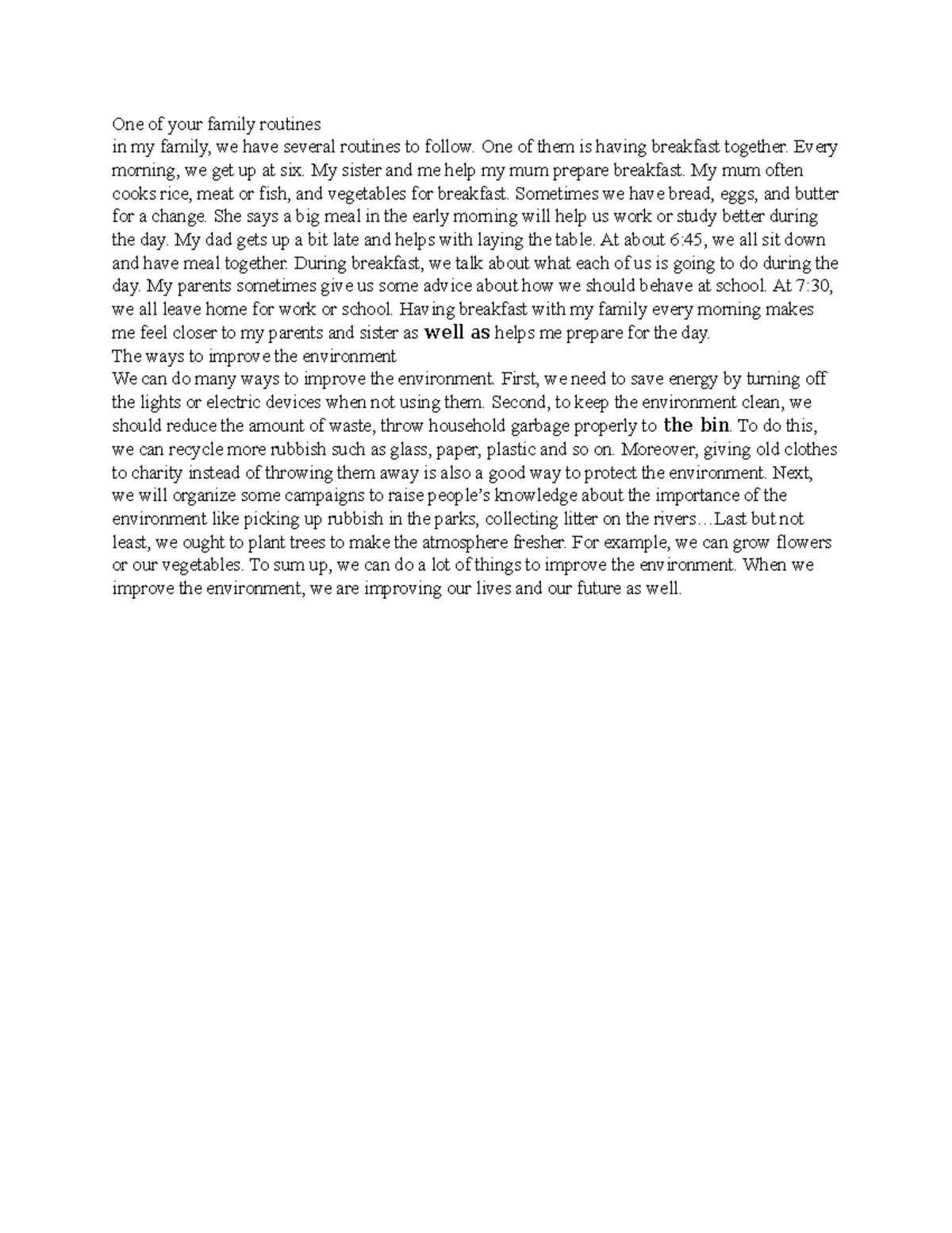 One of your family routines - One of them is having breakfast together ...