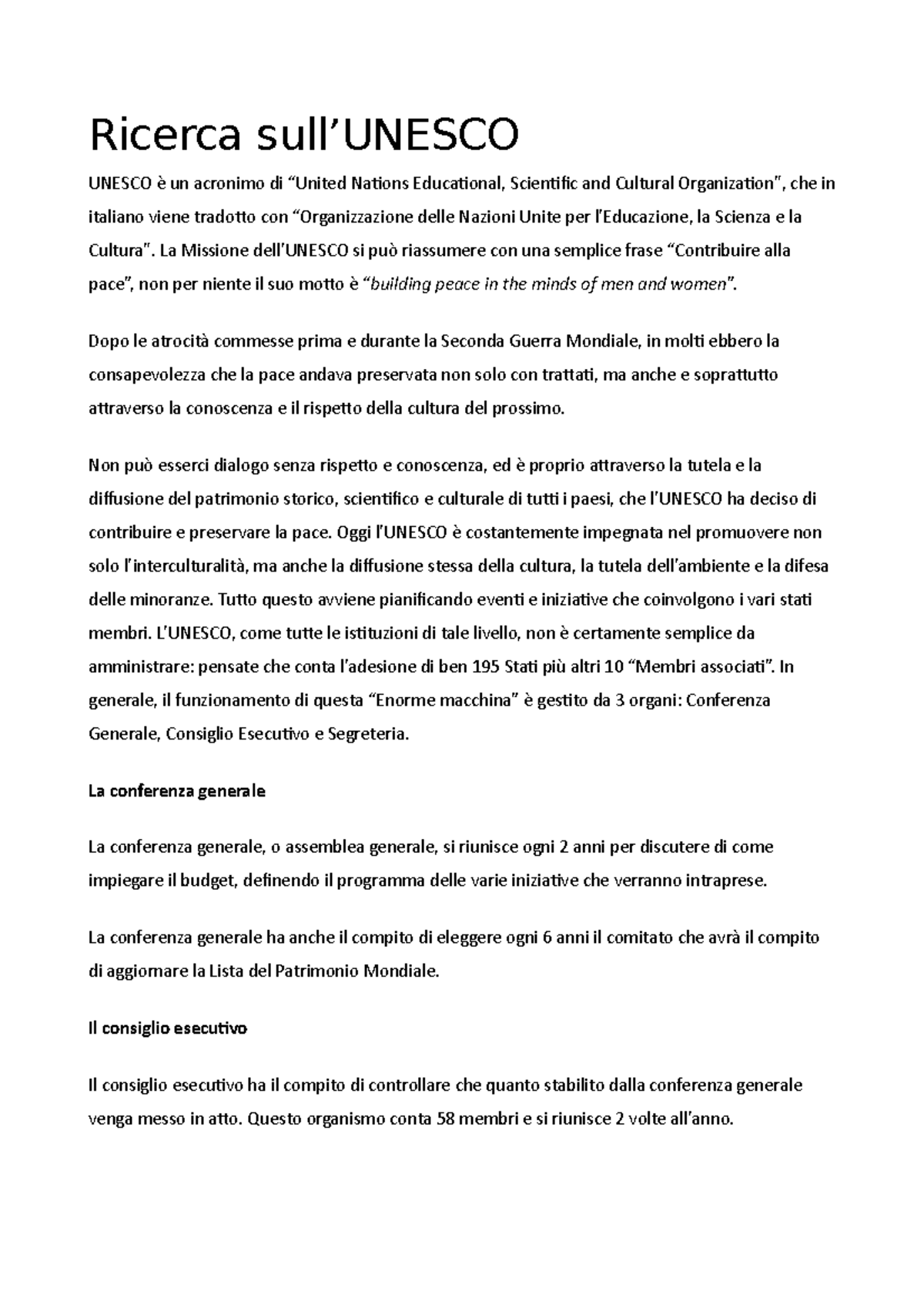 Unesco - Ricerca sull’UNESCO UNESCO è un acronimo di “United Nations ...