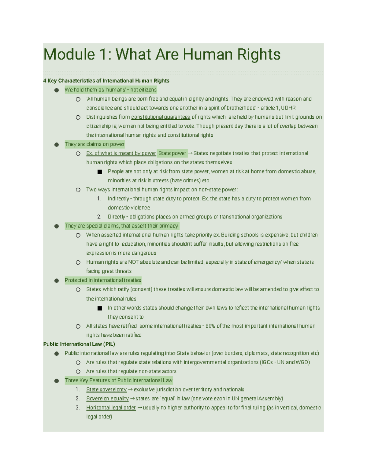 ECH 2300 - Human Rights Law - Module 1: What Are Human Rights - Studocu