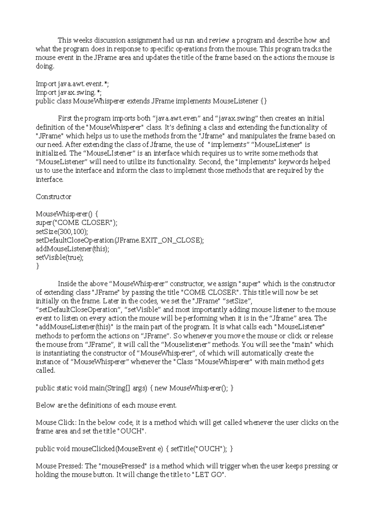 Discussion Assignment Unit 6 This Weeks Discussion Assignment Had Us Run And Review A Program