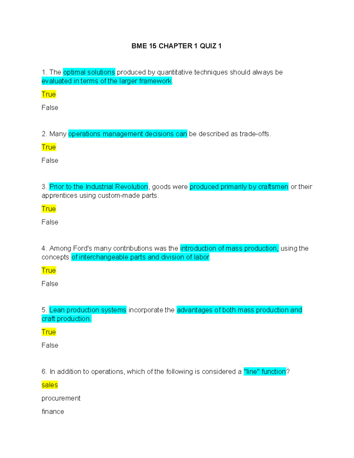 BME 15 Reviewer Quizzes CH1 6 - BME 15 CHAPTER 1 QUIZ 1 The optimal solutions produced by - Studocu
