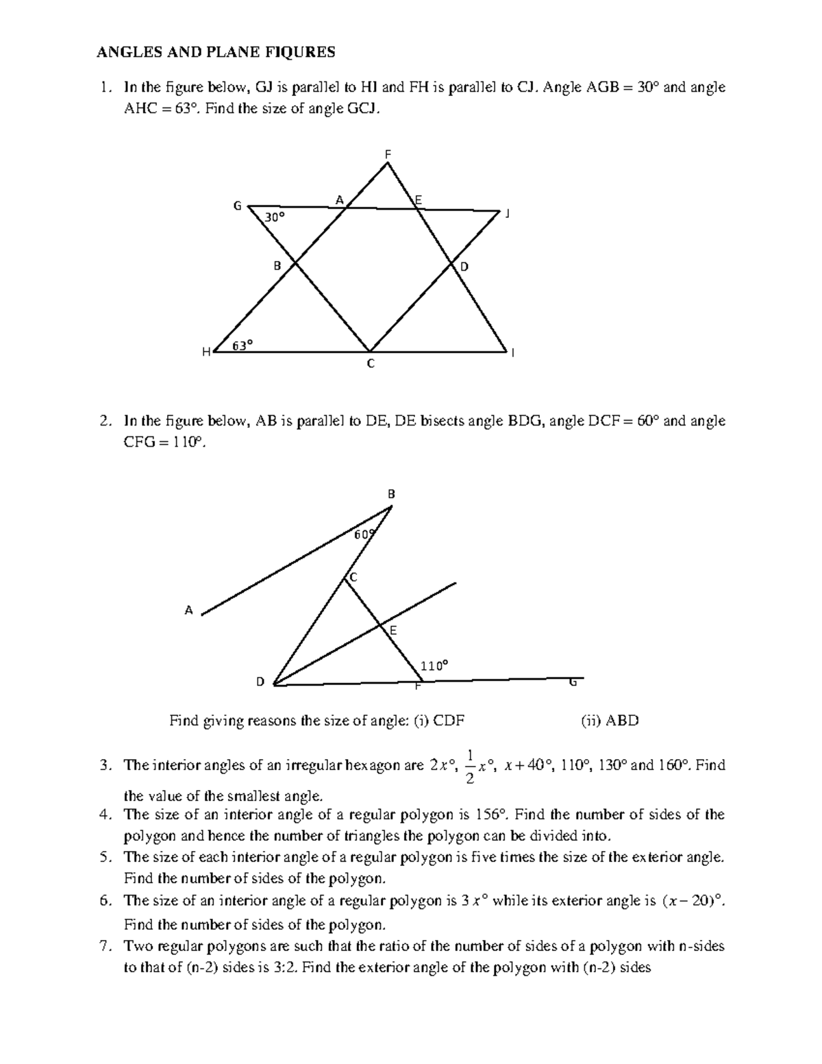 1.20 Angles and plane figures - ANGLES AND PLANE FIQURES 1. In the ...