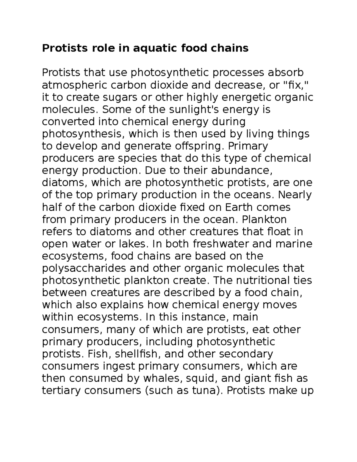 Protists role in aquatic food chains - Protists role in aquatic food ...