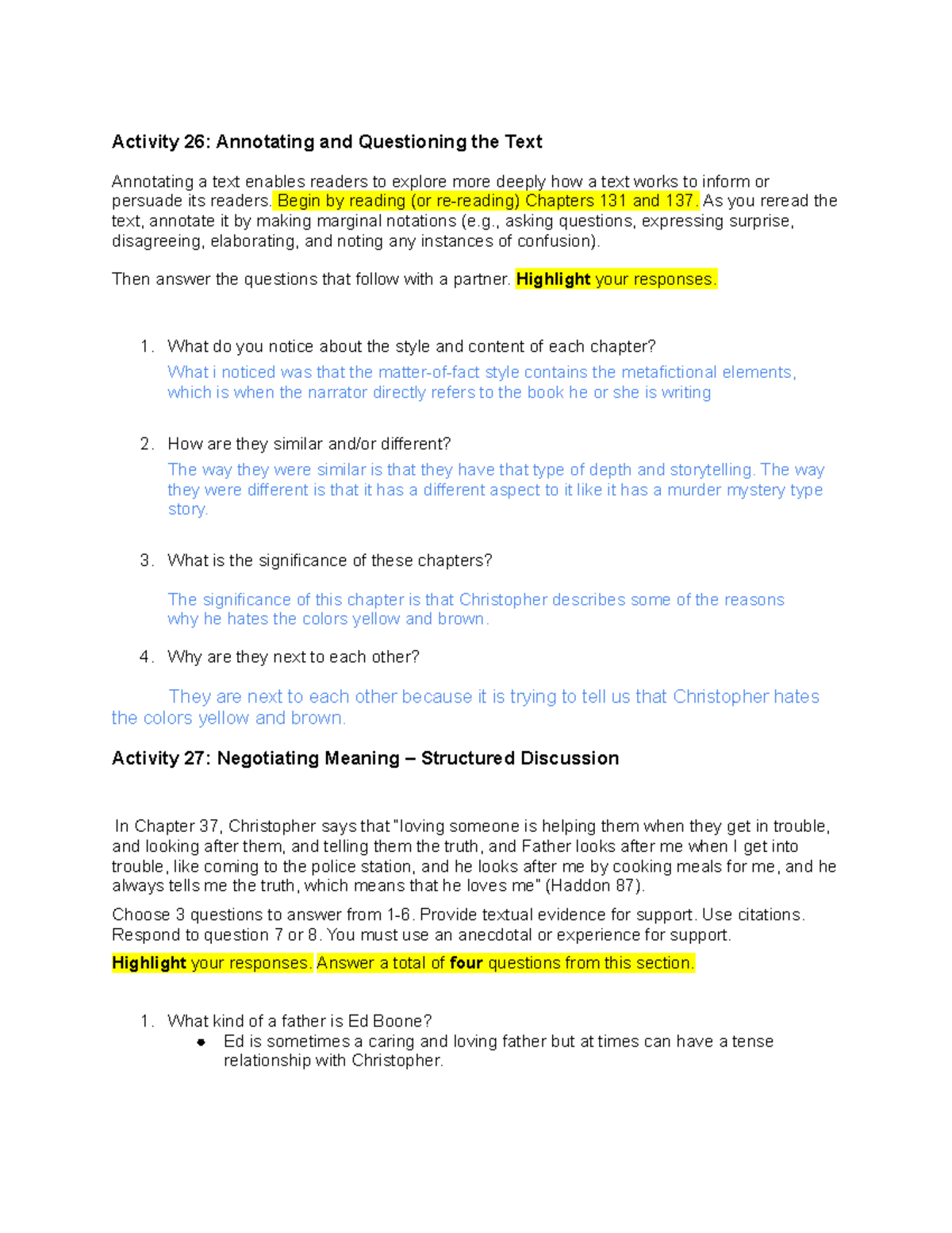 Real Copy of Curious Incident Week 4 - Activity 26: Annotating and ...