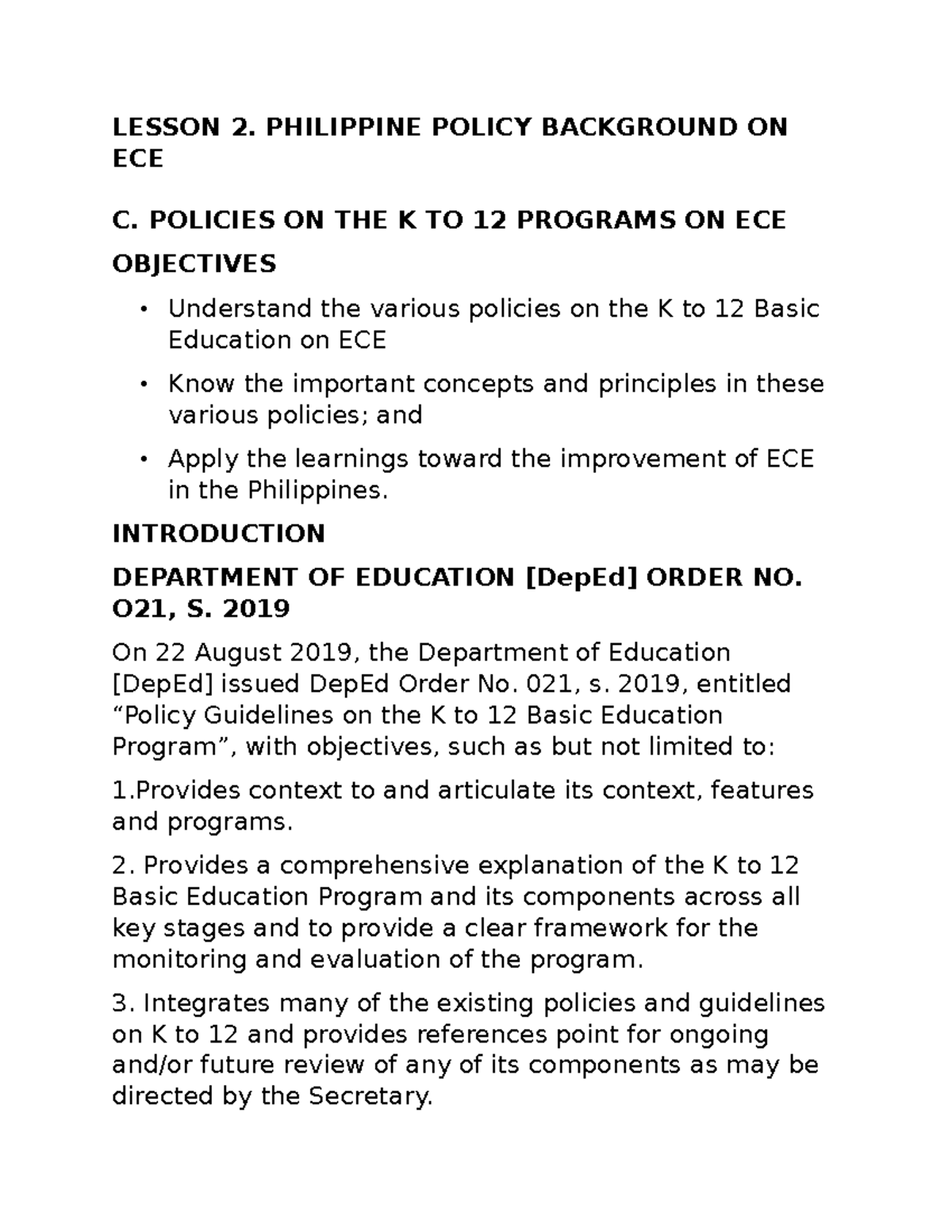 Lesson 2 C- Policies ON THE K TO 12 Program - LESSON 2. PHILIPPINE ...