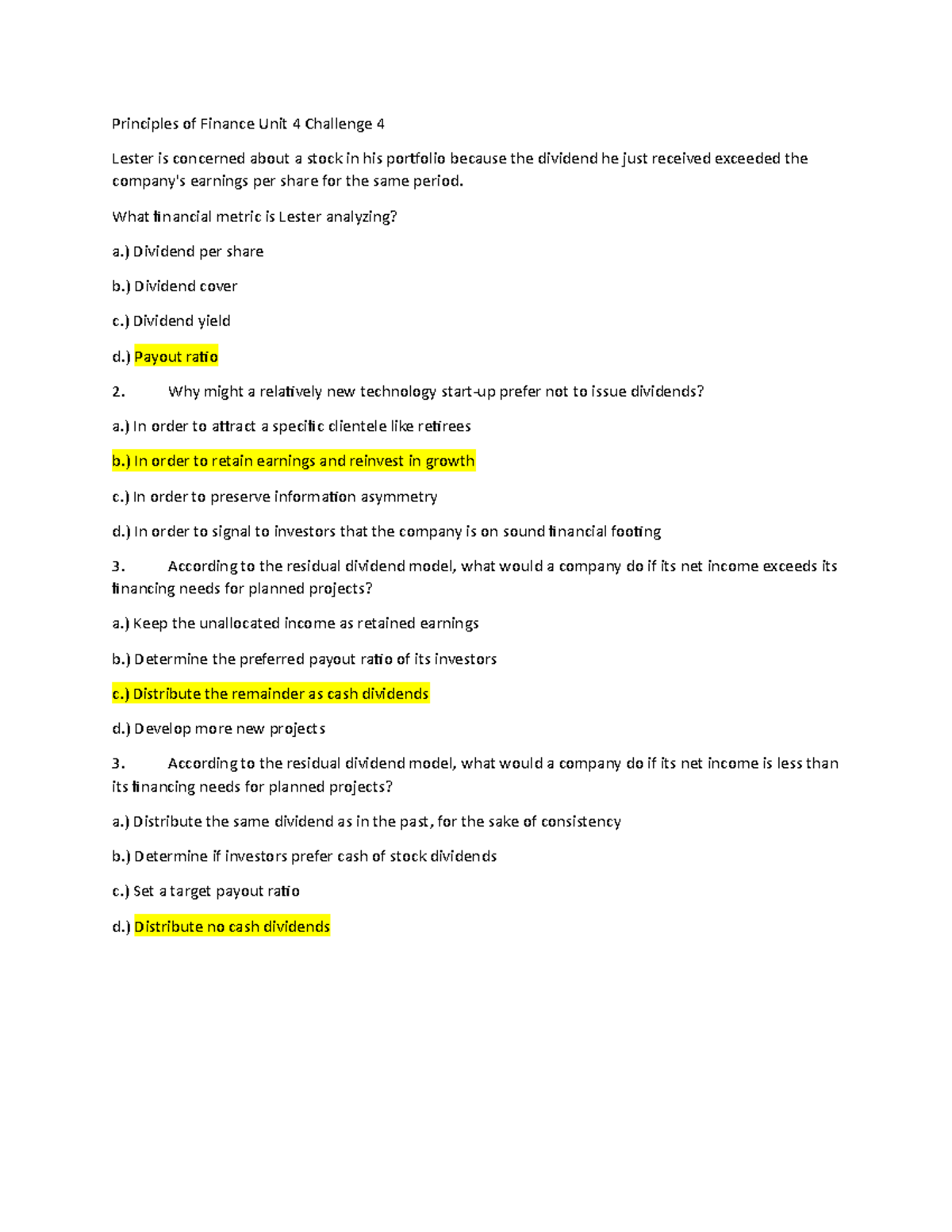 Principles of Finance Unit 4 Challenge 4 - Principles of Finance Unit 4 ...