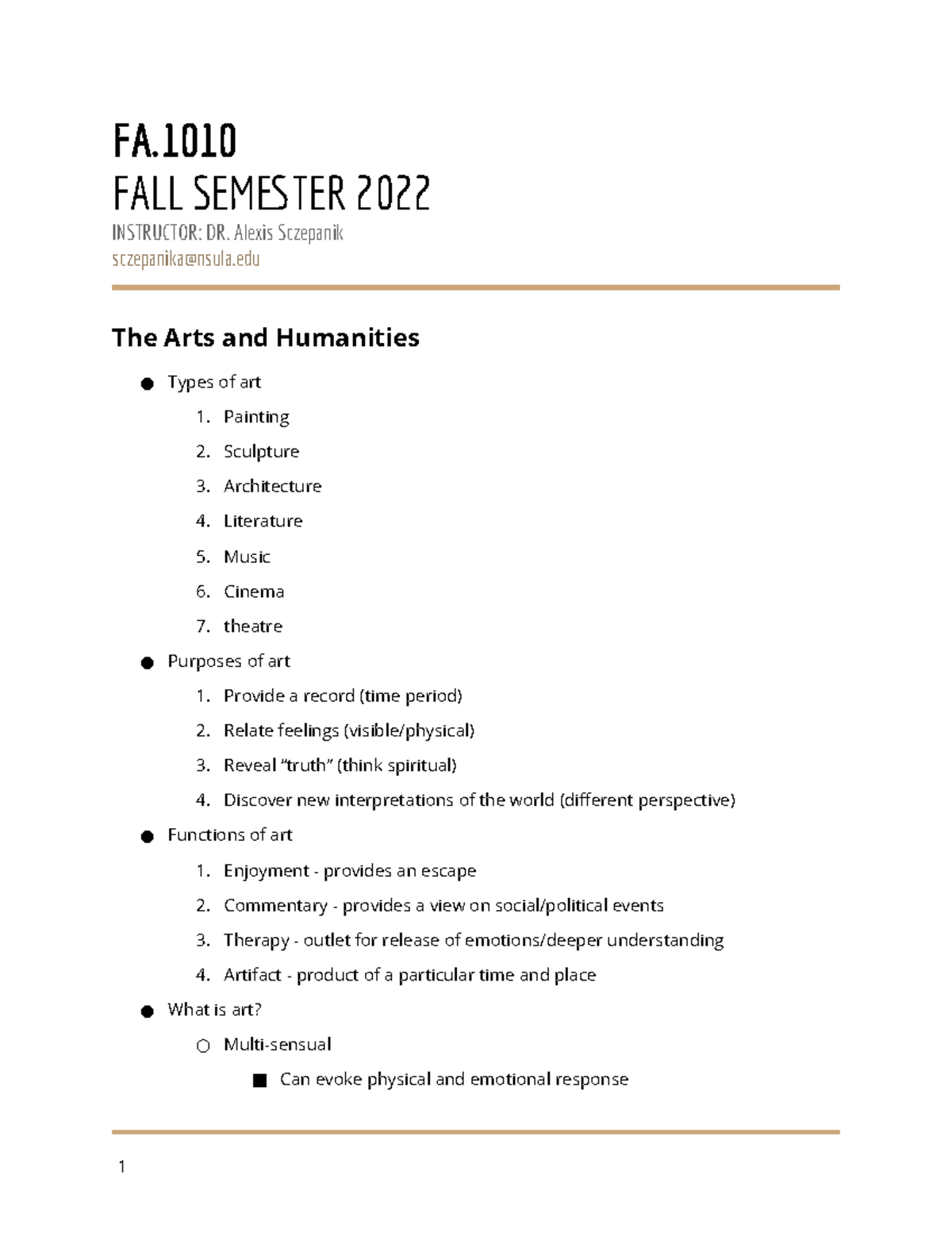 Fine Arts 2 - notes given on the basics of art and how it relates to ...
