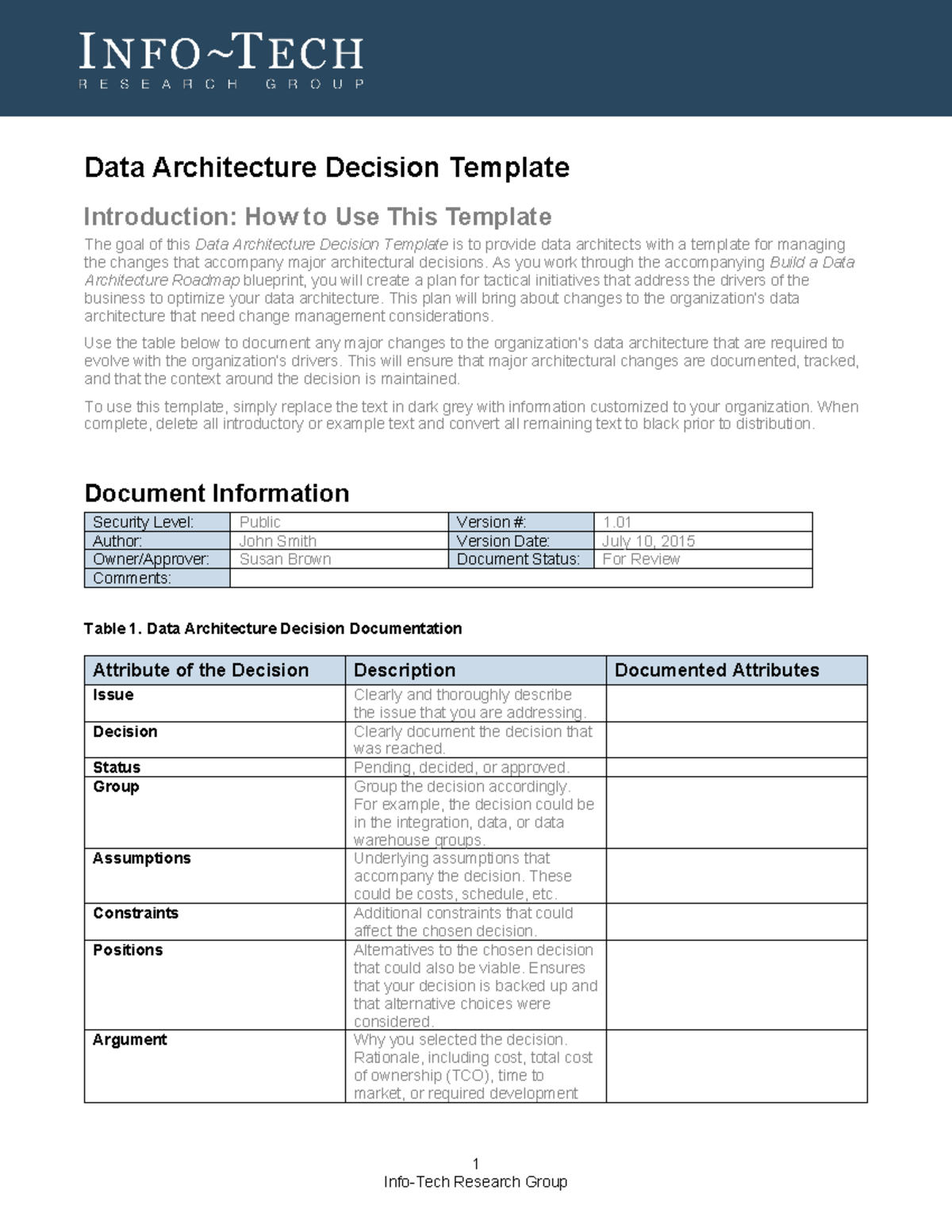 It Data Architecture Decision Template v2 - As you work through the ...