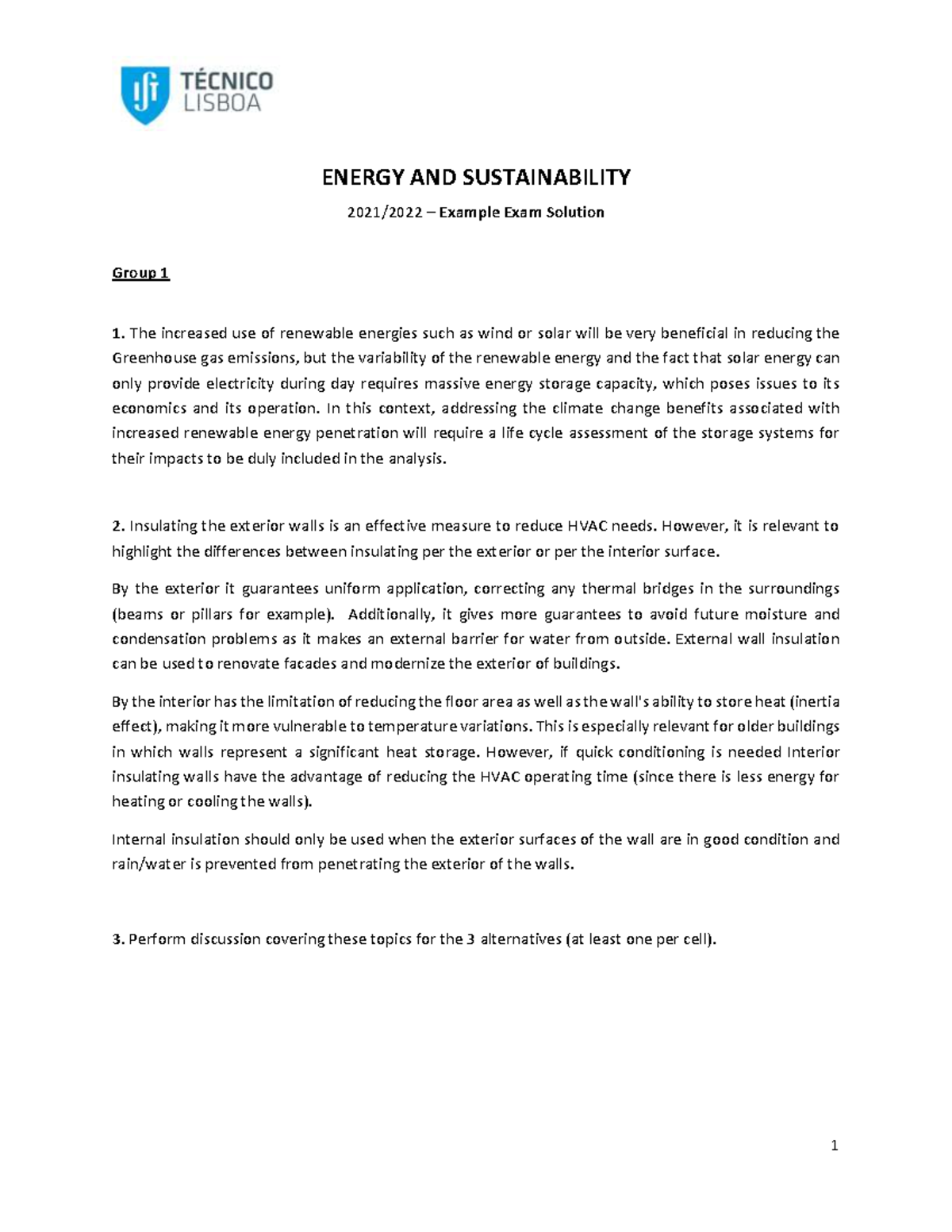 ES Example Exam Solution v2 - ENERGY AND SUSTAINABILITY 2021 /20 22 ...