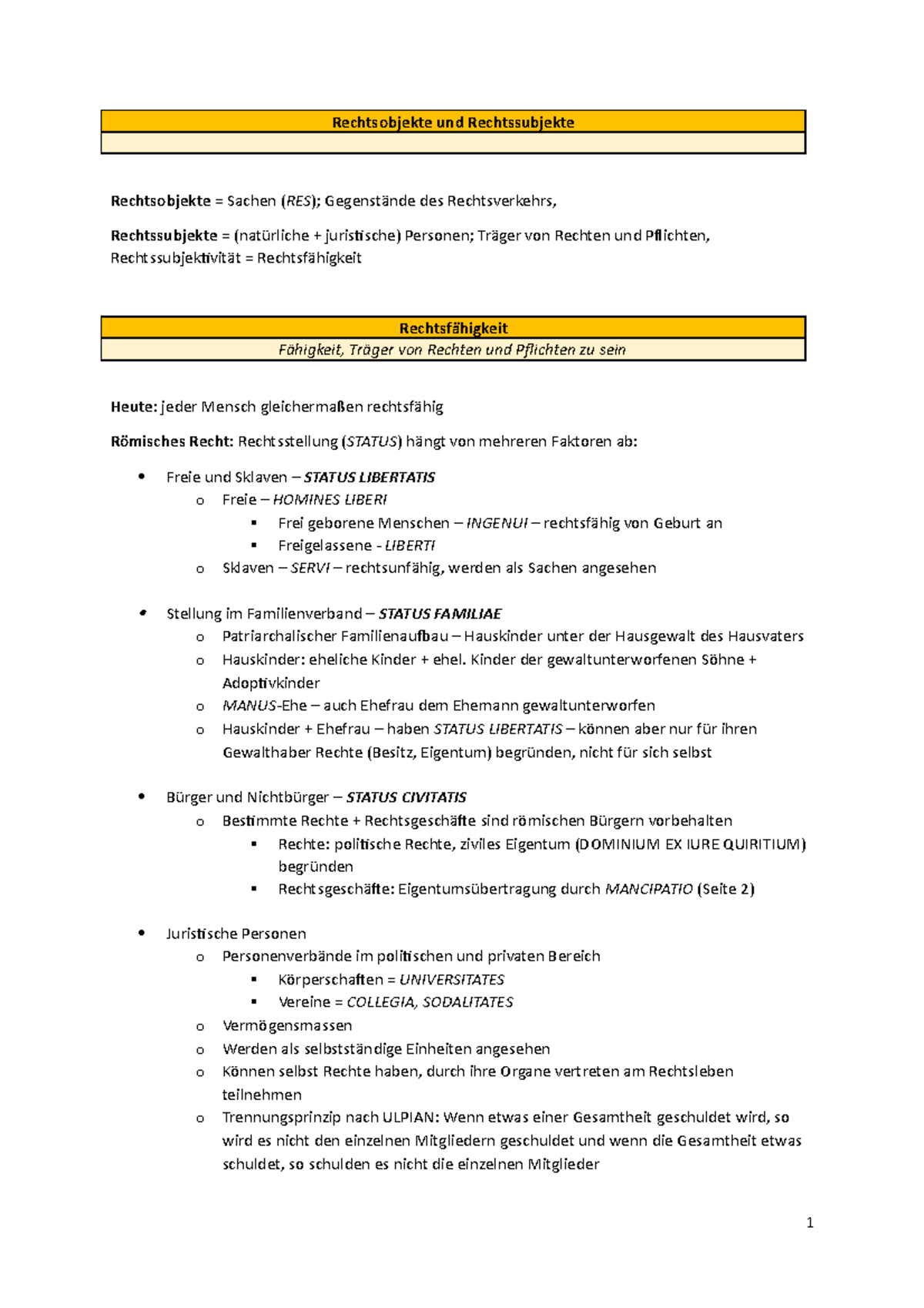 Besitz und Besitzerwerb - Rechtsobjekte und Rechtssubjekte ...