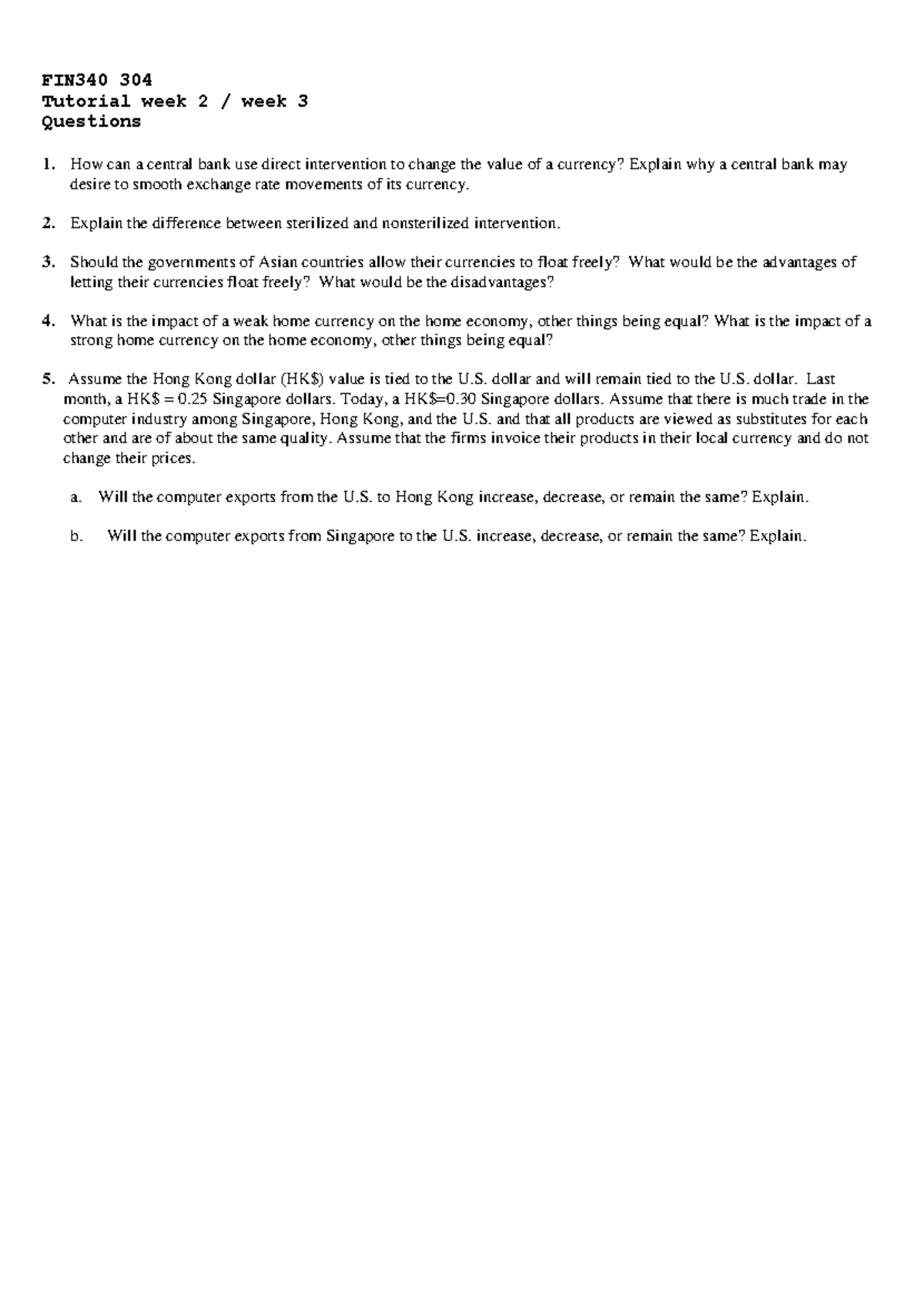 Tutorial Week 2 And 3 Questions Fin340 304 Tutorial Week 2 Week 3 Questions How Can A