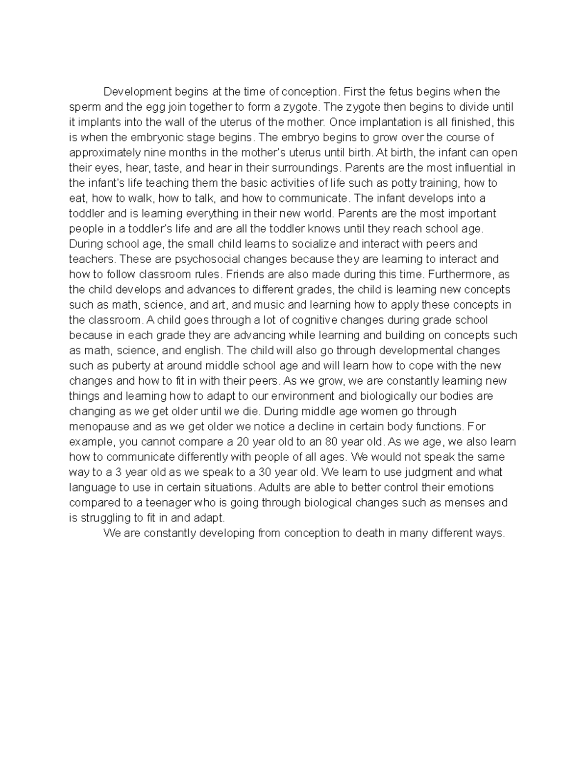 PFE Development - practice essay - Development begins at the time of ...