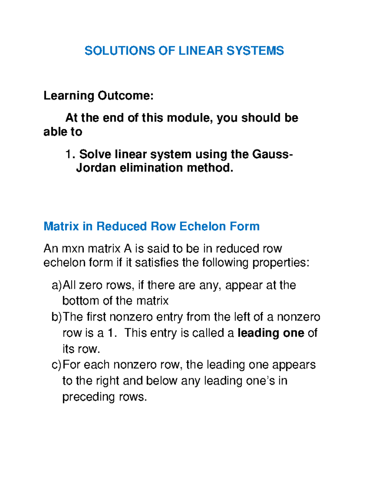 5[b6v)3o~ib,l $n1 - Solving linear systems - SOLUTIONS OF LINEAR SYSTEMS Learning Outcome: At ...