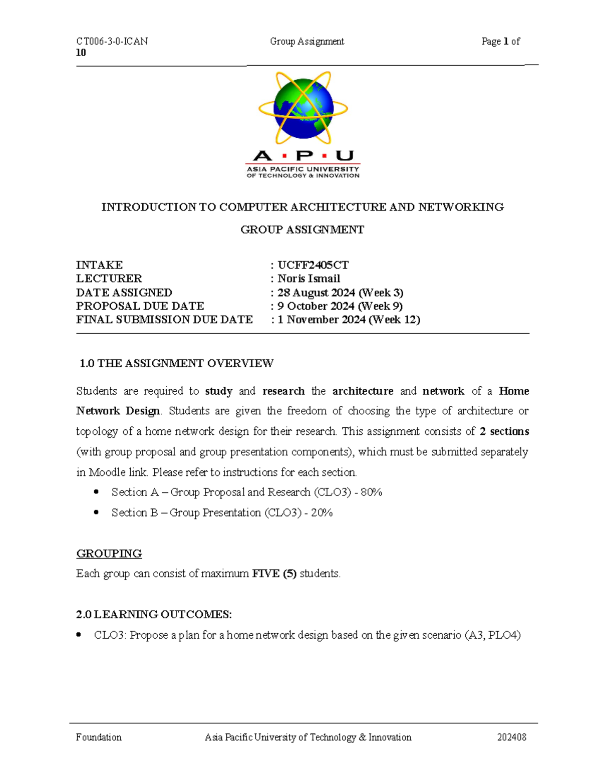 [082024 ] Group Assignment CT006-3-0-ICAN UCFF2405CT ICAN NRS - 10 ...