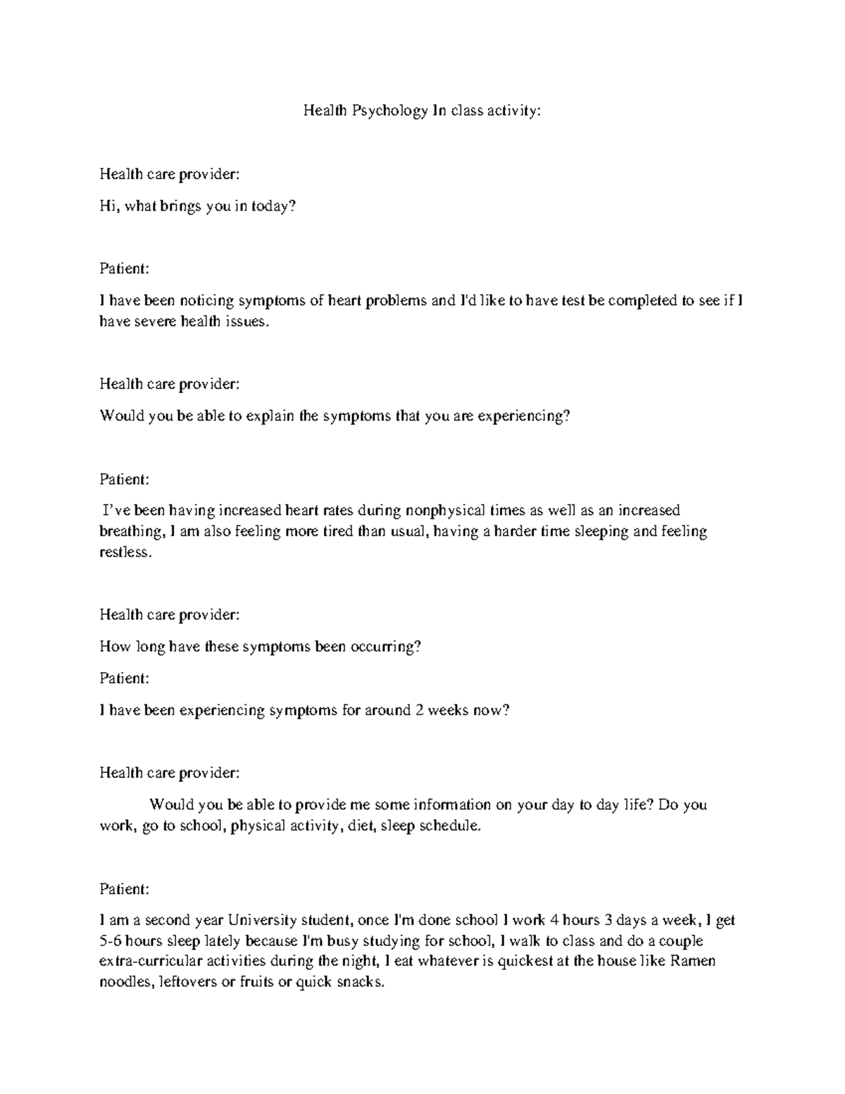 Health psychology In class week 7 - Health Psychology In class activity ...