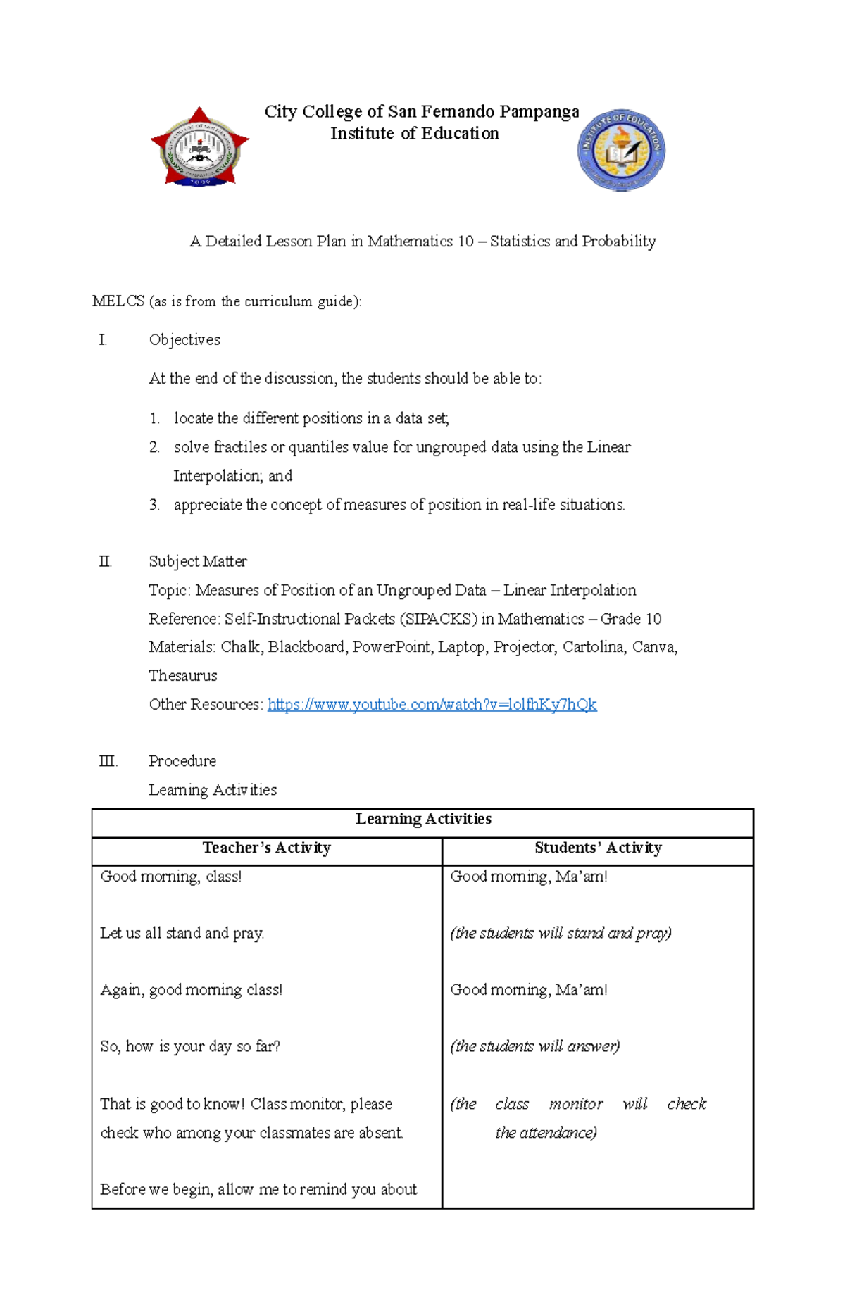 Sample DLP-Field Study - City College of San Fernando Pampanga ...