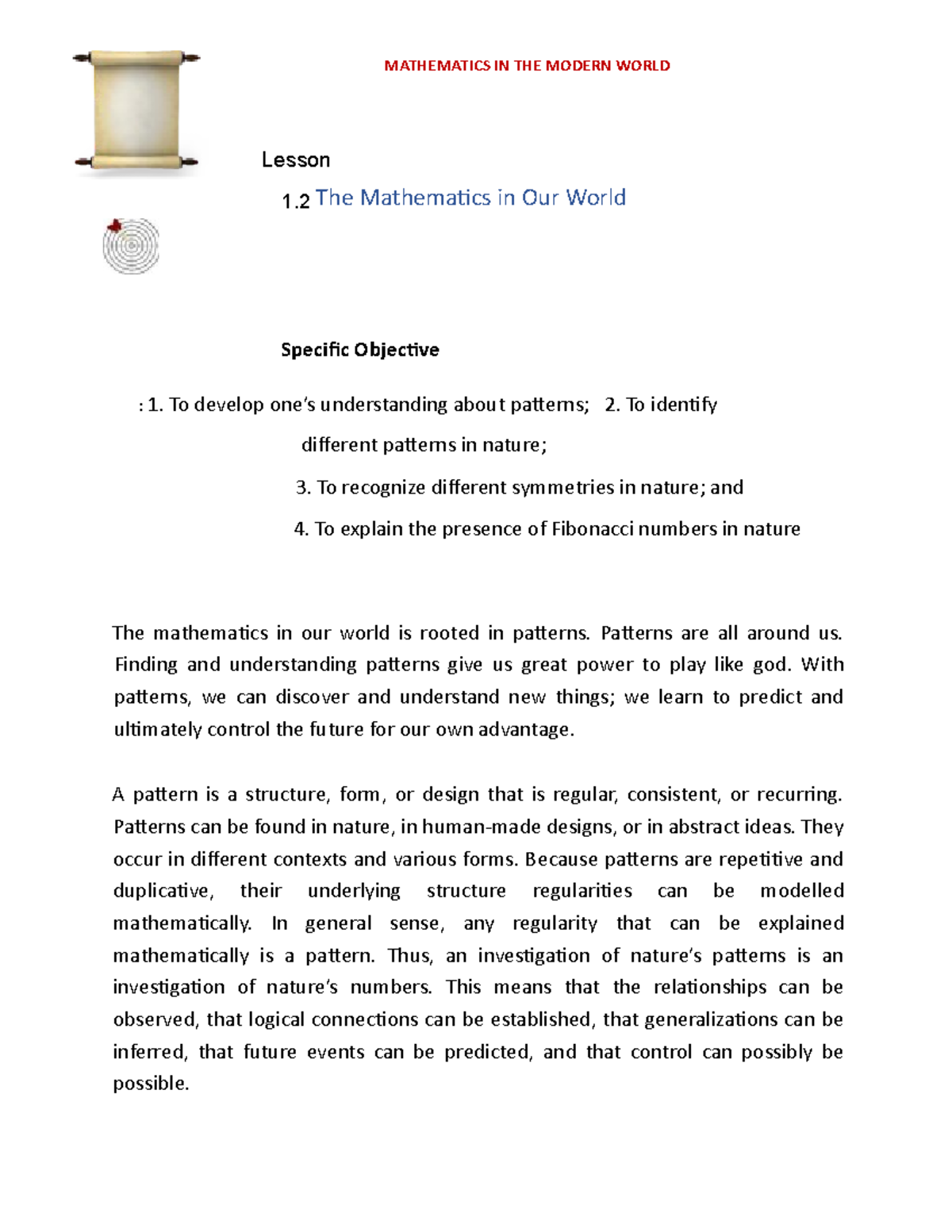 Module 1 -lesson 2 - Mod. 1 - MATHEMATICS IN THE MODERN WORLD Lesson 1 ...