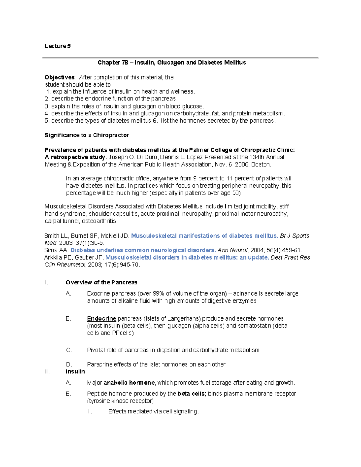 Lecture Topic 5 Pancreas and its hormones - Lecture 5 Chapter 78 ...