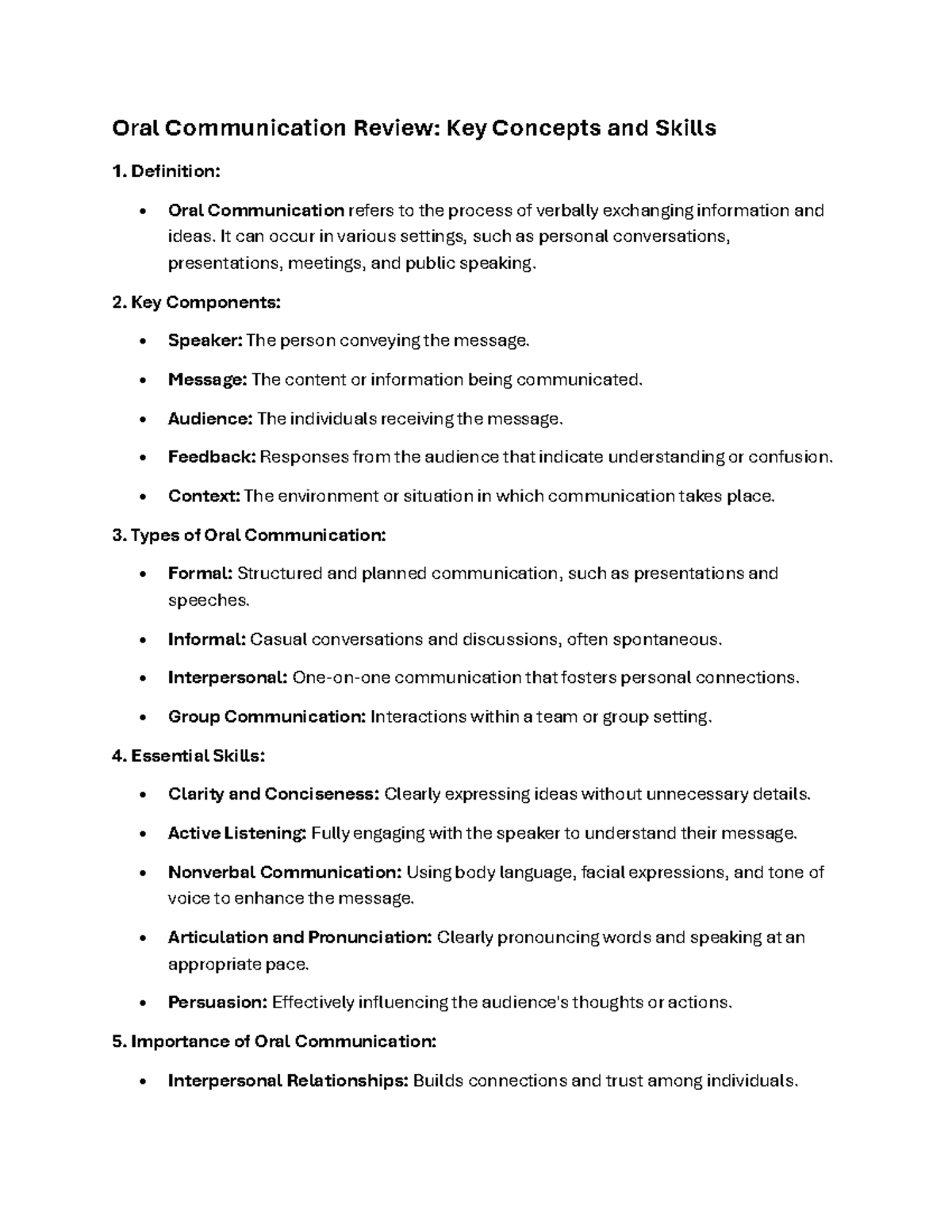Oral Communication Review - Definition: • Oral Communication refers to ...