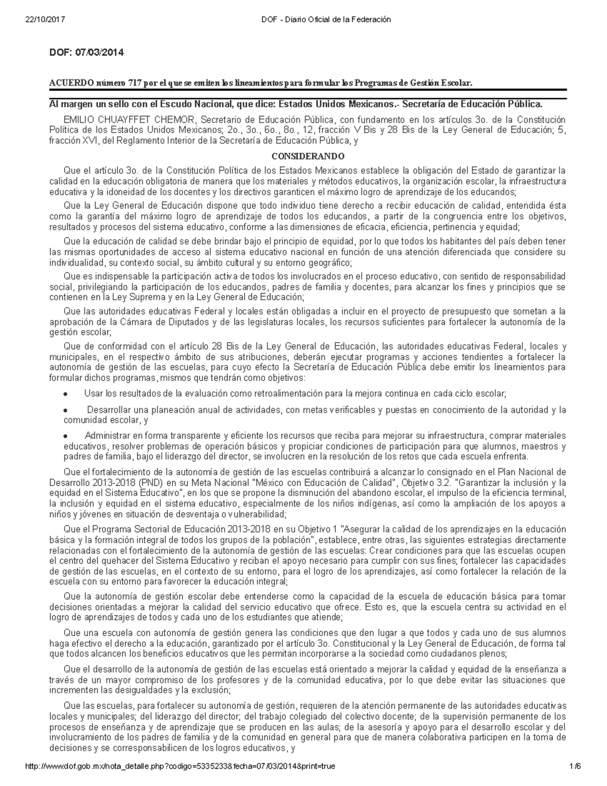 Acuerdo 717 - DOF: 07/03/ ACUERDO número 717 por el que se emiten los ...