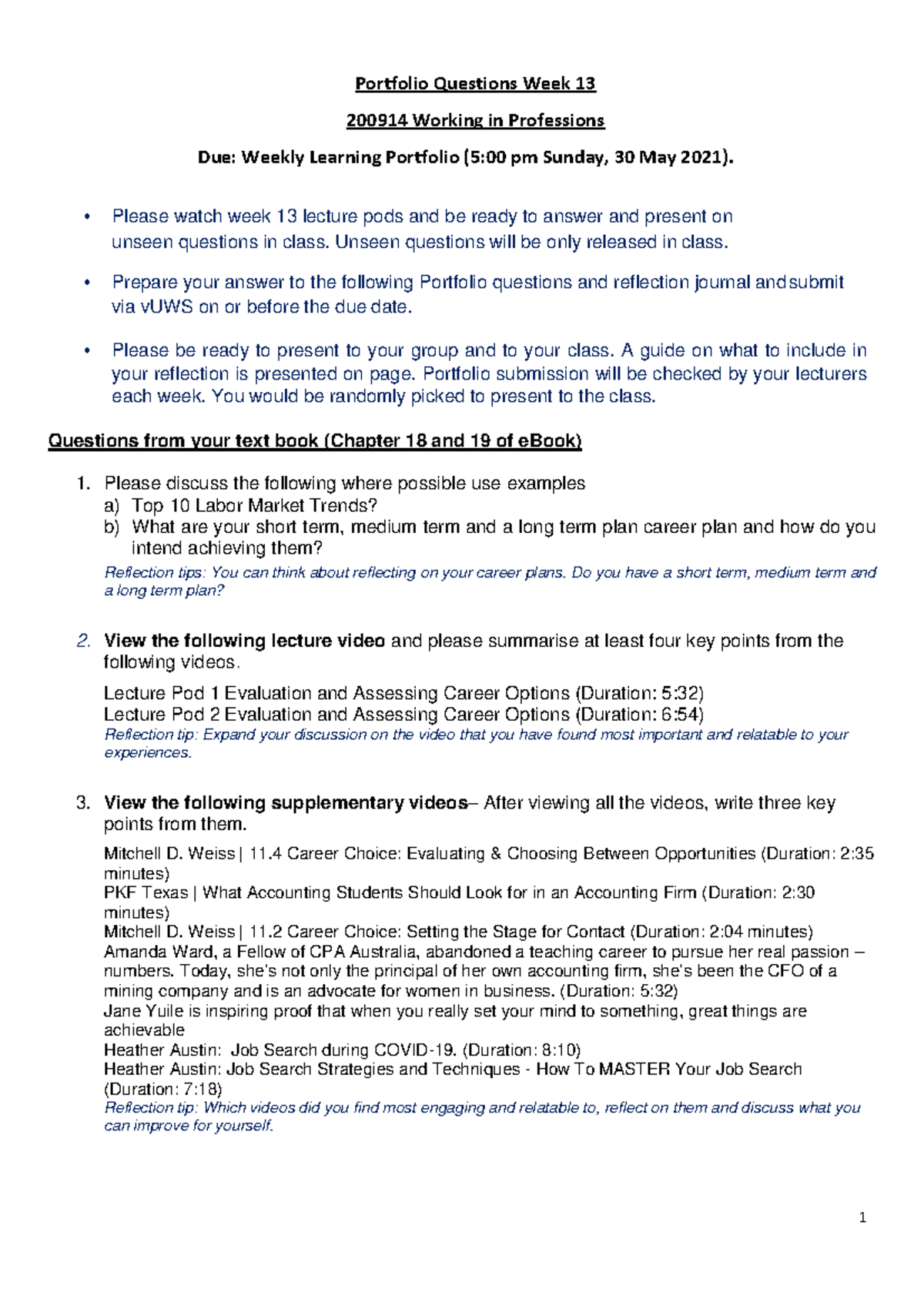 Week 13 Portfolio Questions - 1 Portfolio Questions Week 13 200914 ...