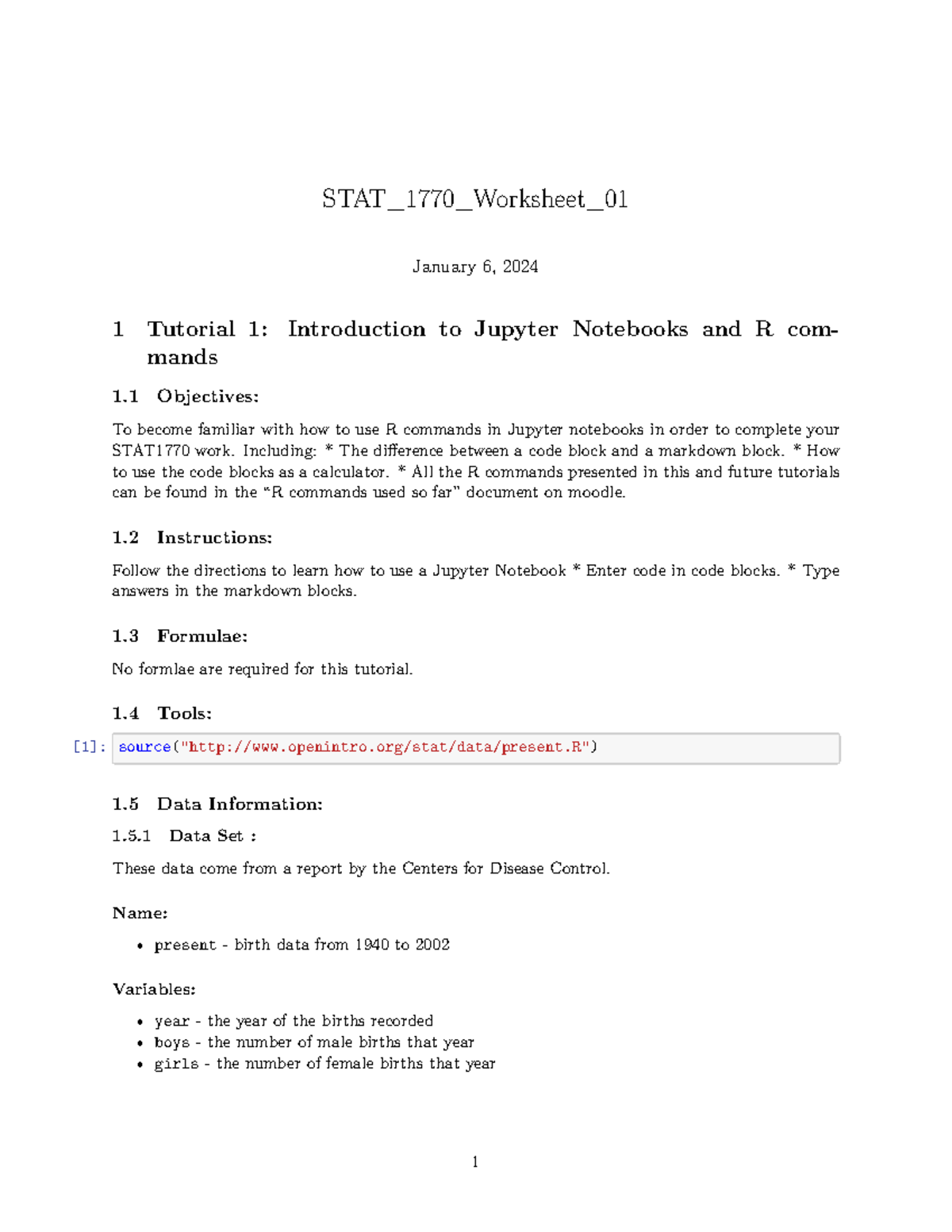 STAT 1770 Worksheet 01 - lab assignment - STAT_1770_Worksheet_ January ...