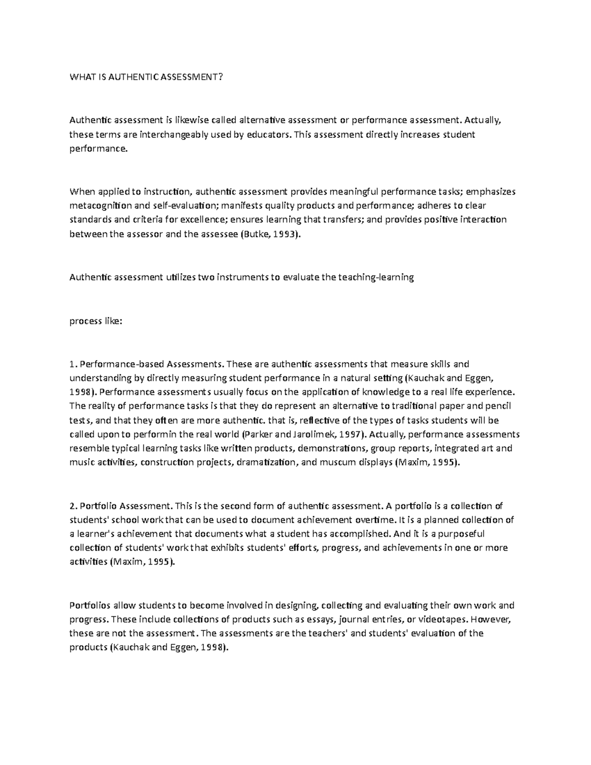 Authentic assessment - WHAT IS AUTHENTIC ASSESSMENT? Authentic ...