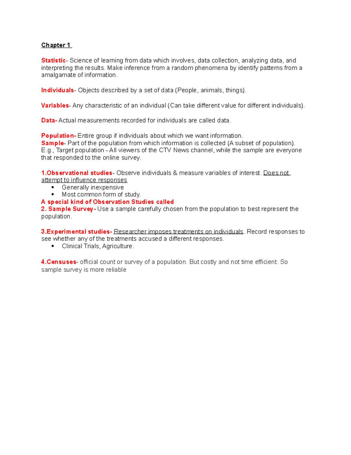 Stat 100 Chapter 1 - Chapter 1 Statistic- Science of learning from data ...