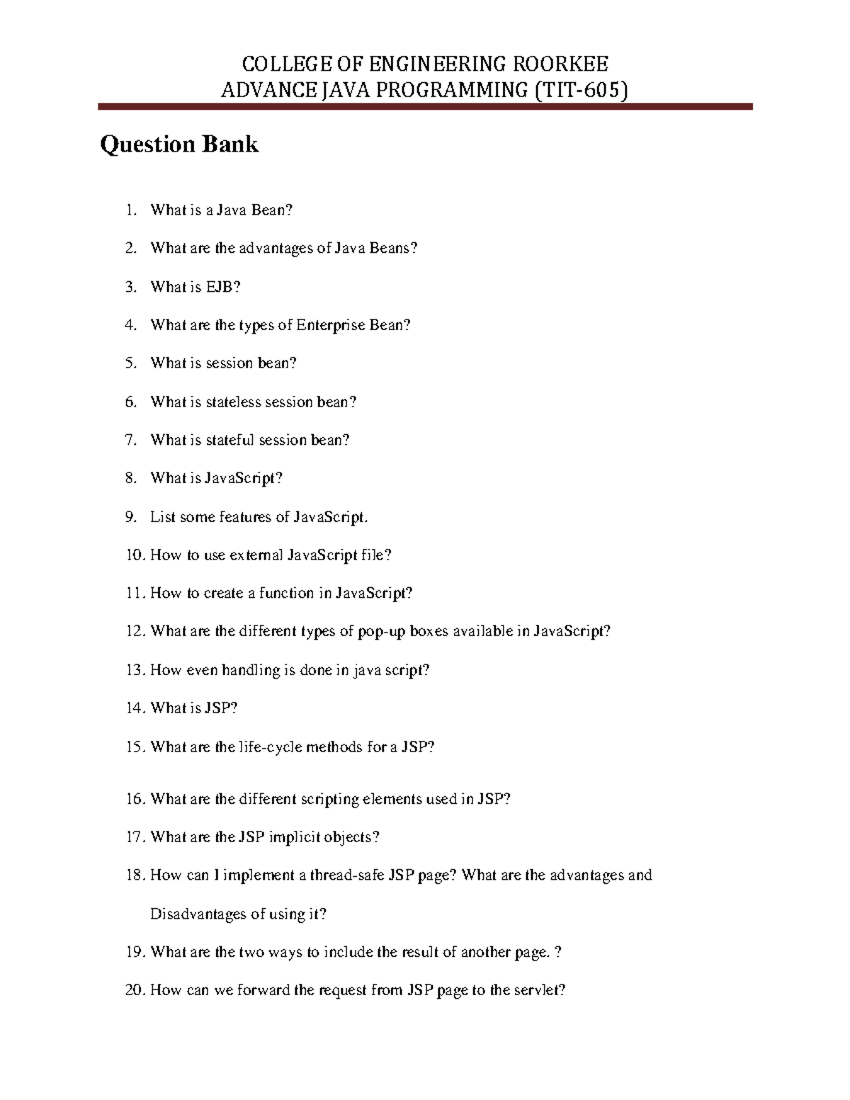 Coer java importent questions - ADVANCE JAVA PROGRAMMING (TIT-605 ...