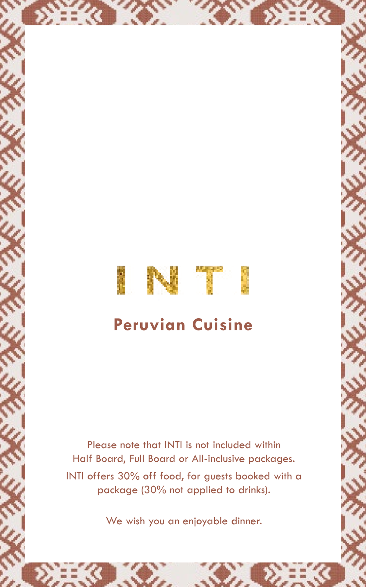 INTI MENU 20240703 - TRERTYER - Peruvian Cuisine Please note that INTI ...
