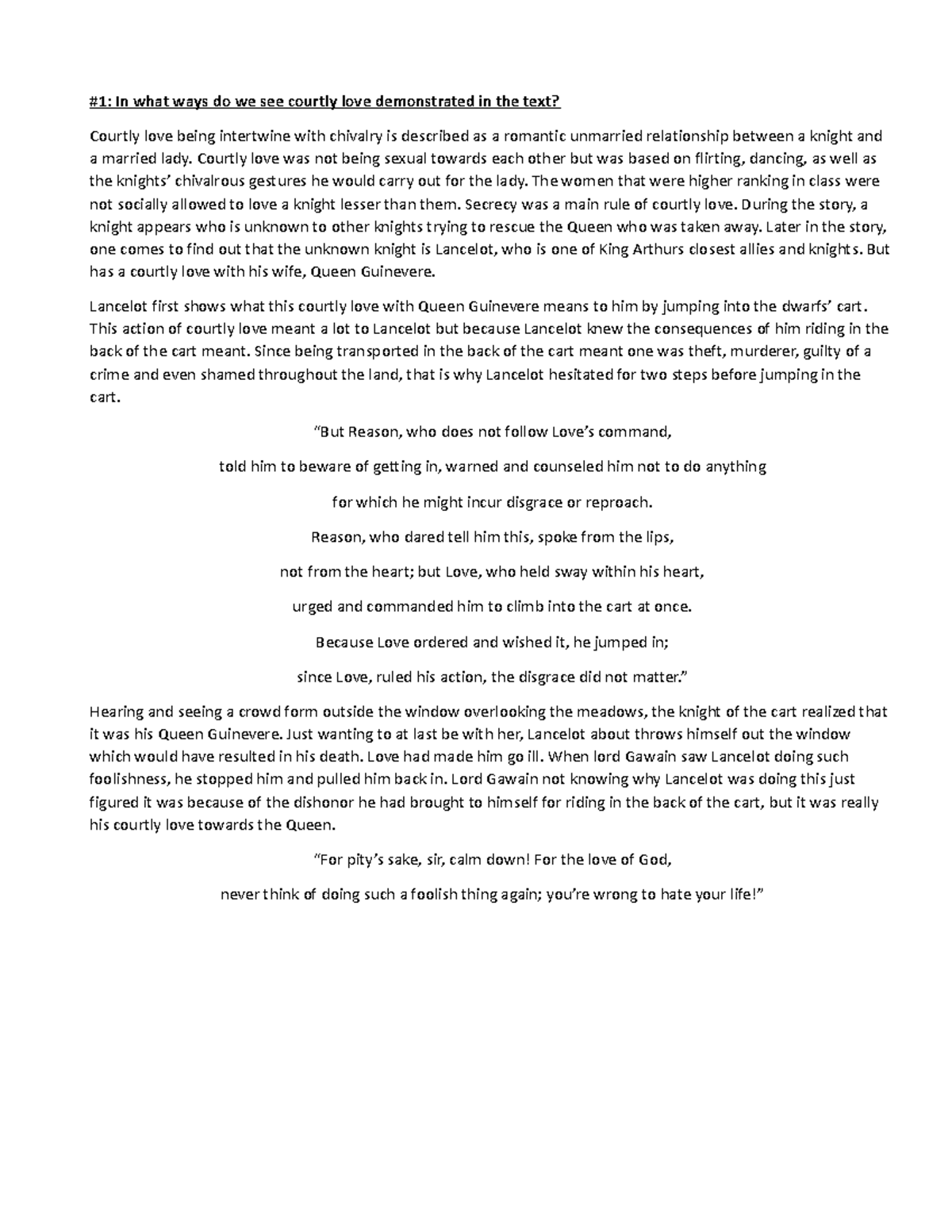 Response #2 - #1: In what ways do we see courtly love demonstrated in ...