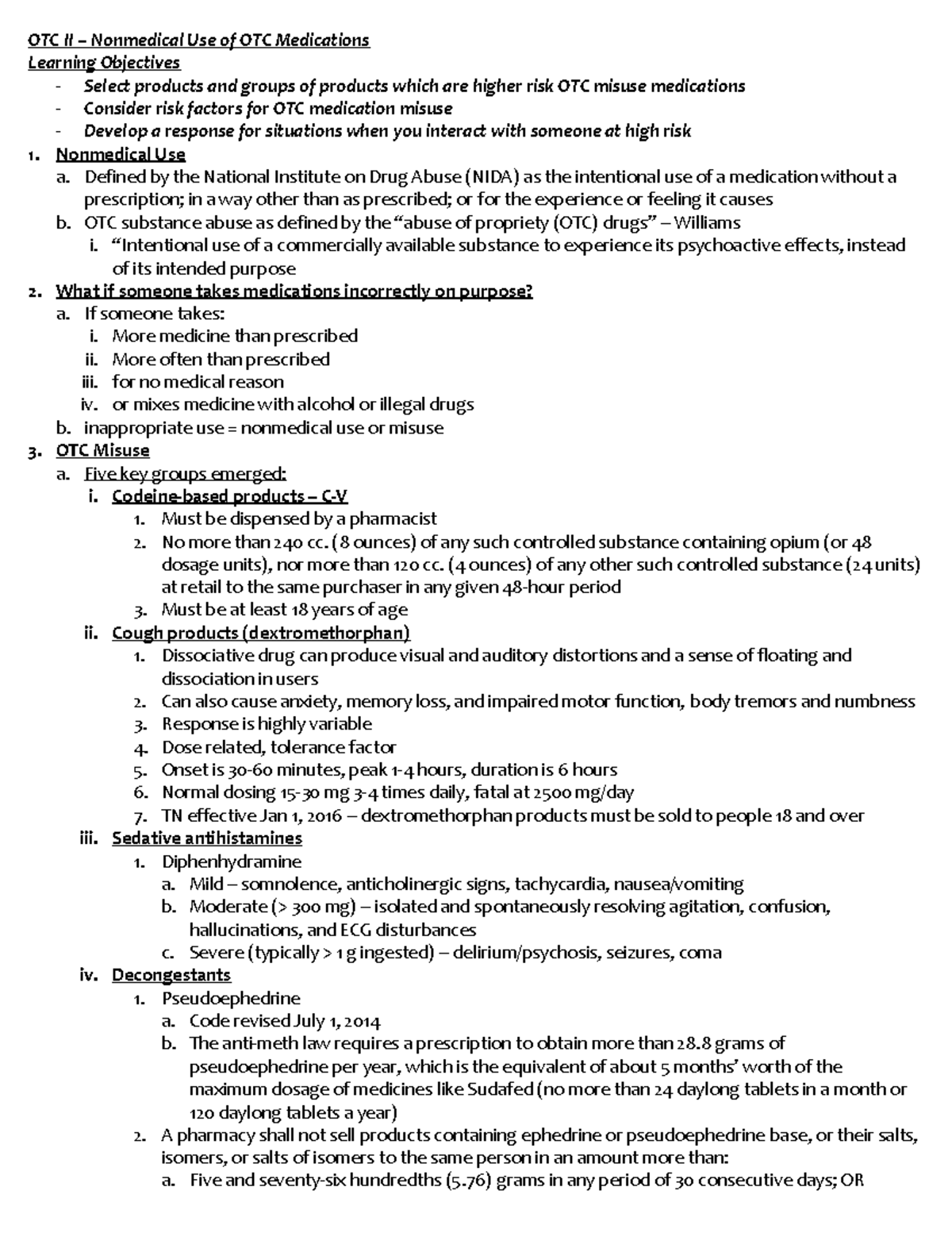 OTC II - nonmedical use - OTC II – Nonmedical Use of OTC Medications Learning Objectives ...