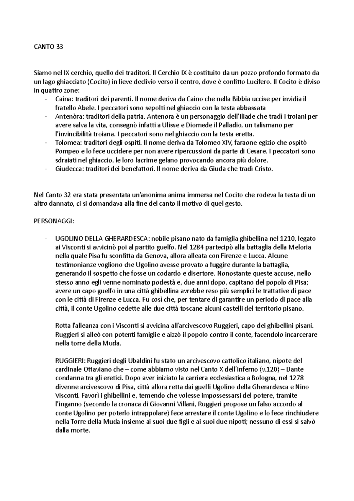 Canto 33 - CANTO 33 Siamo nel IX cerchio, quello dei traditori. Il ...