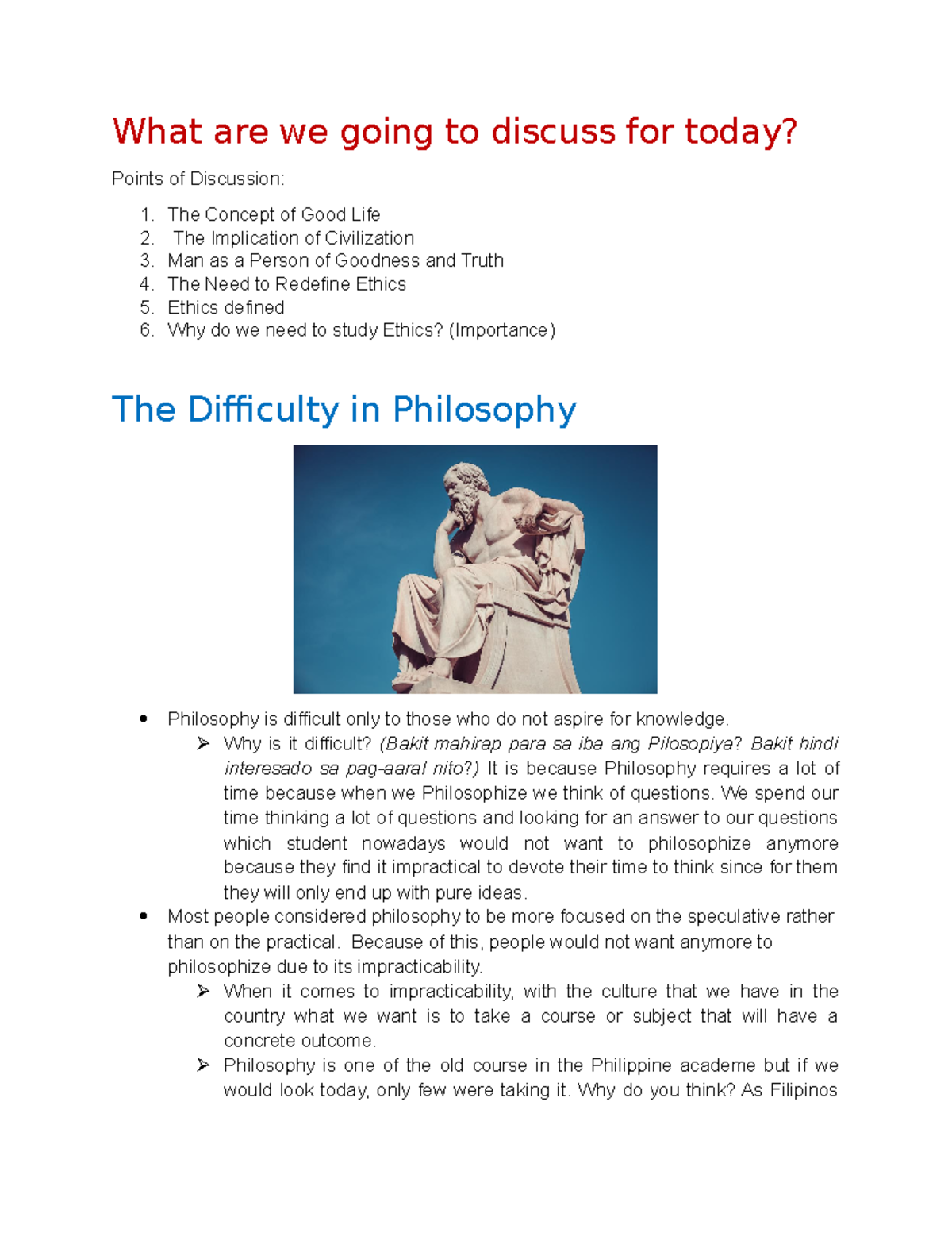 Lecture 1. Introduction to Philosophy and Ethics - What are we going to ...