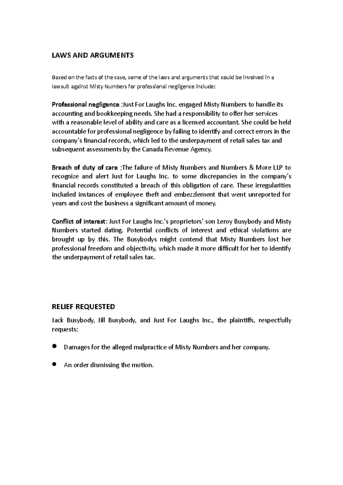 LAWS AND Arguments - LAWS AND ARGUMENTS Based on the facts of the case ...
