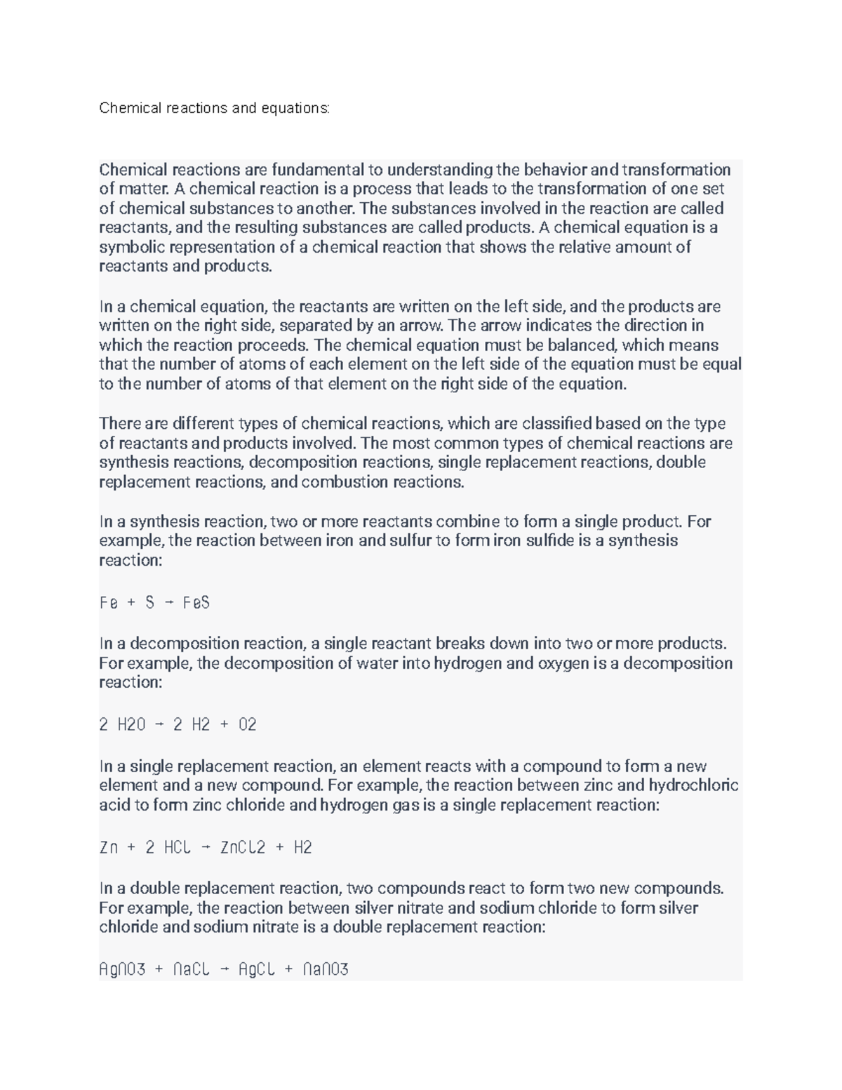 Chemical reactions and equations - Chemical reactions and equations ...